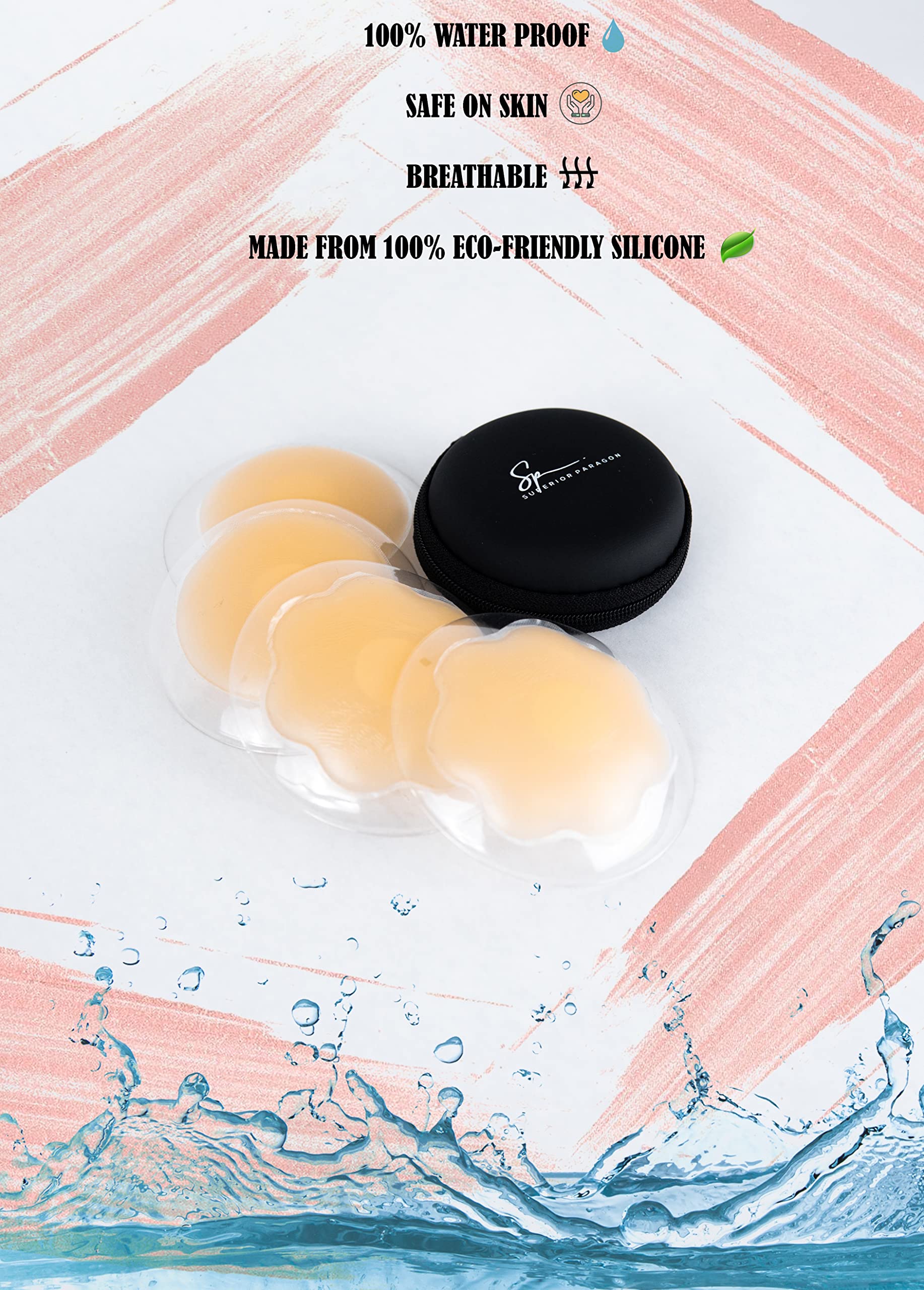 SUPERIOR PARAGON NIPPLE COVERS (2PAIR) REUSABLE ADHESIVE SILICONE COVER WITH TRAVEL CASE Nude
