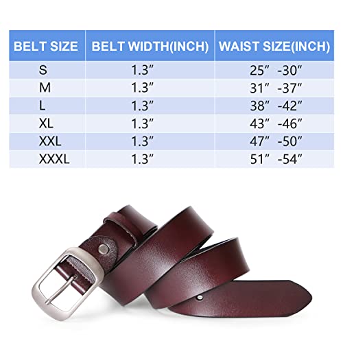 SUOSDEY Fashion Womens Genuine Leather Belt, Waist Belt with Pin Buckle for Jeans Pants, coffee,width 1.3'',Medium: fits waist from 31''-37''