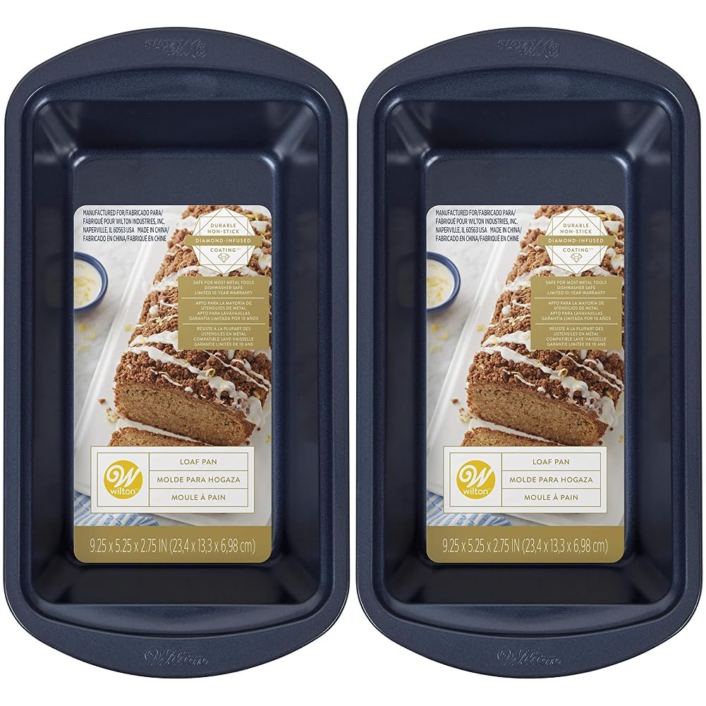 Wilton Non-Stick Diamond-Infused Navy Blue Loaf Baking Pan, 9 x 5-inch (Pack of 2)