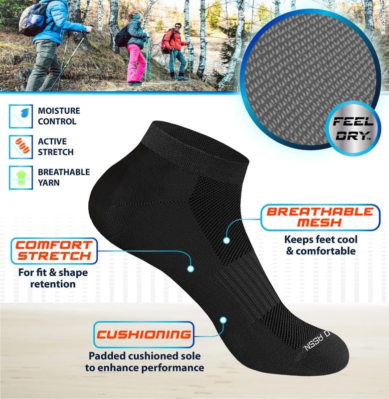 U.S. Polo Assn. 6 Pair Men's Athletic Performance Socks - Low Cut Moisture Control Breathable Socks - Comfortable Socks for Men - Odor-Resistant, Mens Socks, BLK 6027