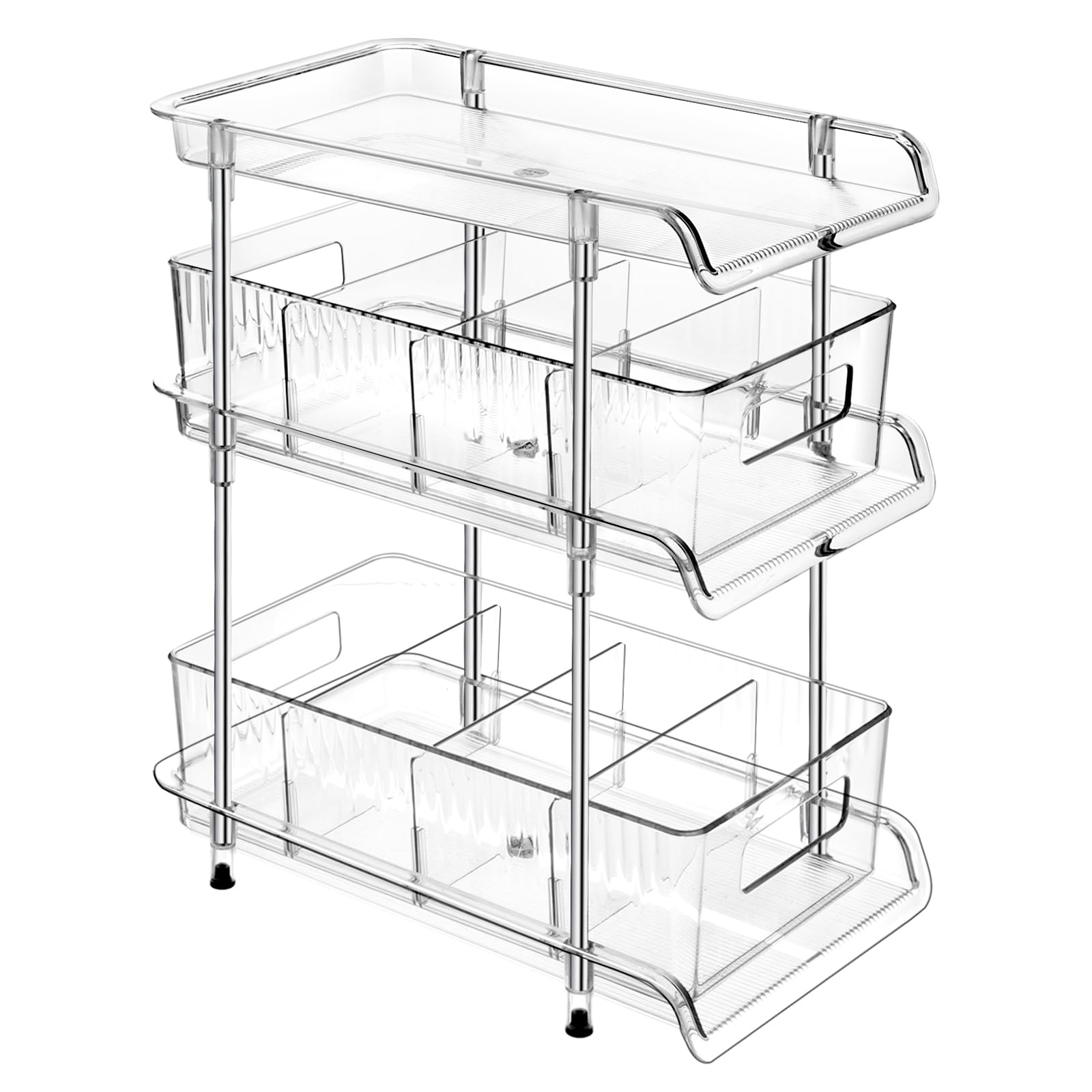 XINYA BAO 3 Tier Clear Bathroom Organizer, With Dividers, Multi-Purpose Pull-Out Pantry Organization and Storage, Under Sink Closet Organizers and Storage, Skincare Cosmetic Organizer Medicine Bins