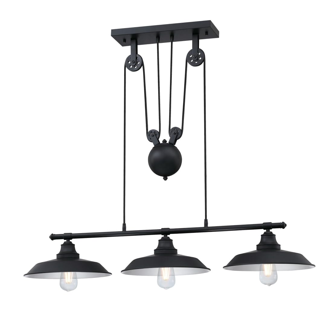 Westinghouse 6332500 Iron Hill Three-Light Indoor Island Pulley Pendant, Finish with Highlights and Metallic Interior, 3, Oil Rubbed Bronze/Bronze