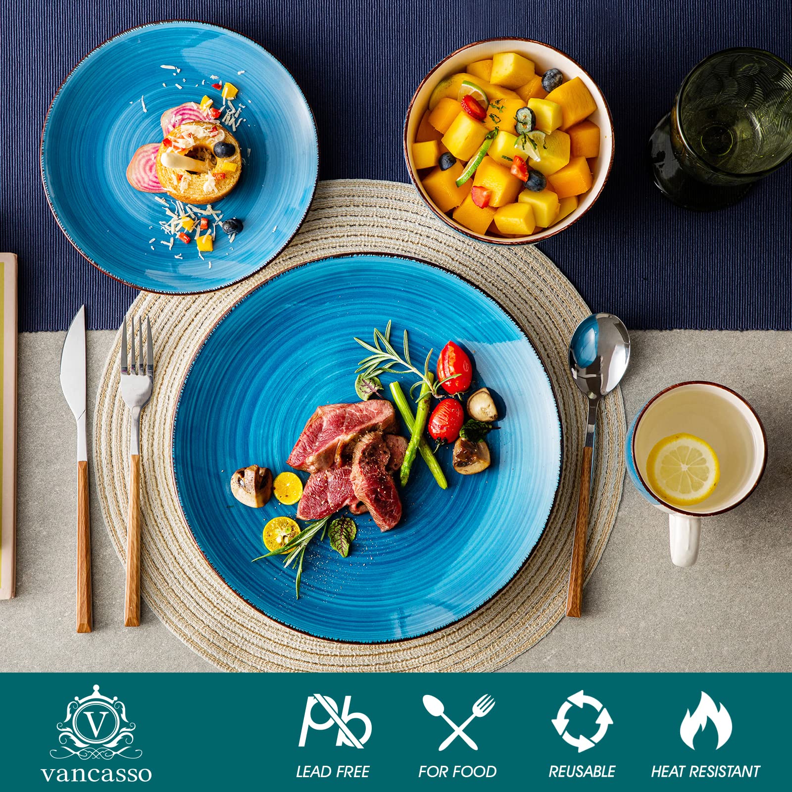 vancasso Stoneware Dinnerware Set, 32 Pieces, Blue