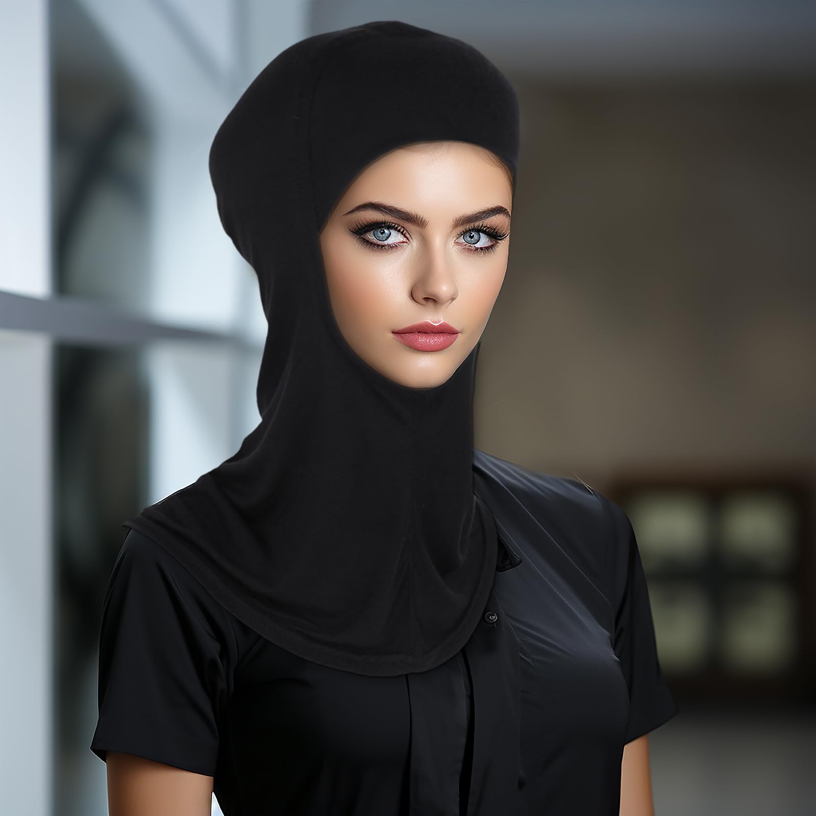 WLLHYF Solid Shawl Hijab for women Muslim Soft Breathable Stretch Long Hair Head Wraps Headkerchief Undercap for Women(Black)