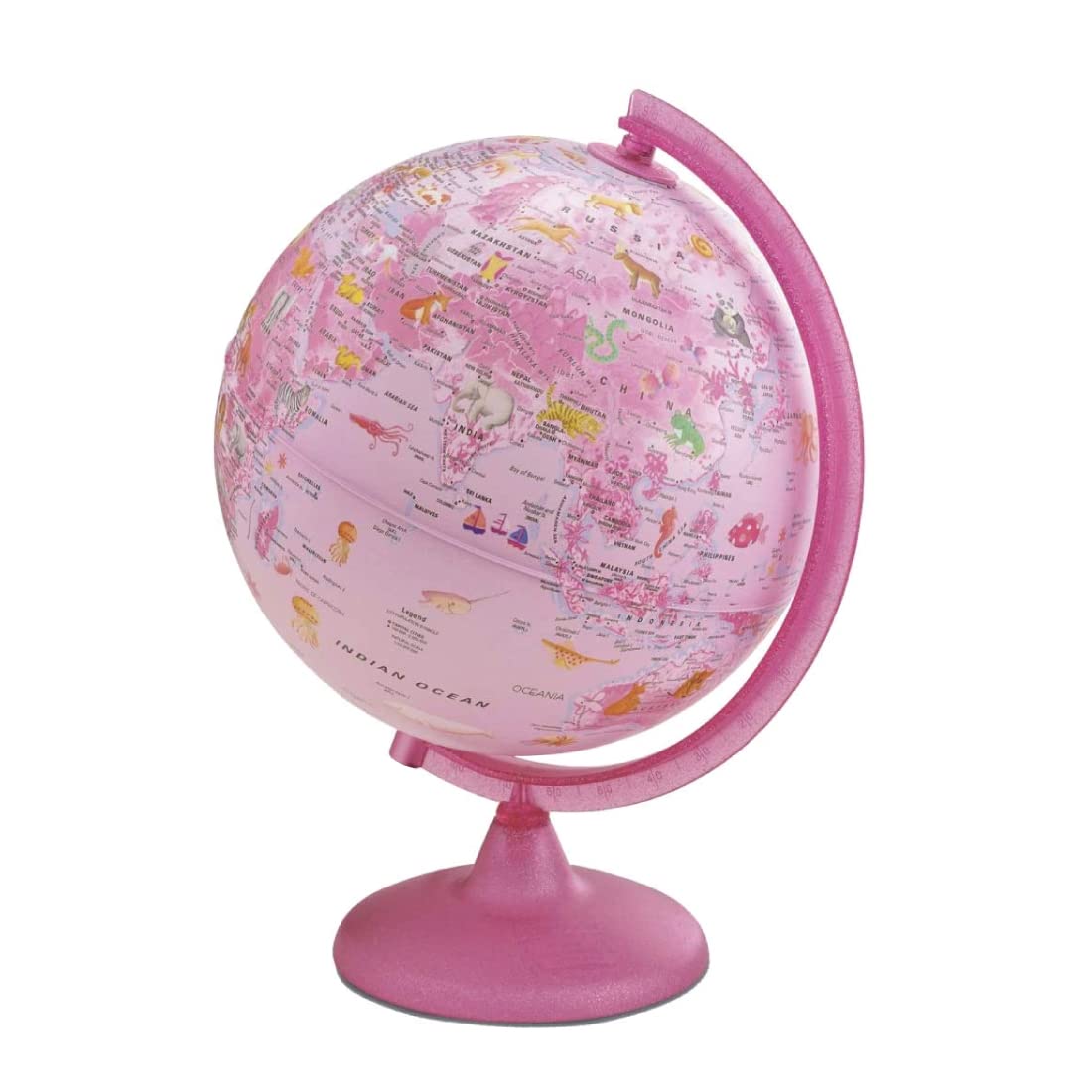 Waypoint Geographic Safari Explorer Animals Globe, World Globe, 10ā Illuminated Desktop Globe with Physical Earth and 100s of Illustrated Animals, Pink