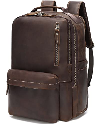 Taertii Full Grain Genuine Leather Backpack for Men, Fits 16" Laptop, Business Travel Work Daypack Rucksack 23L