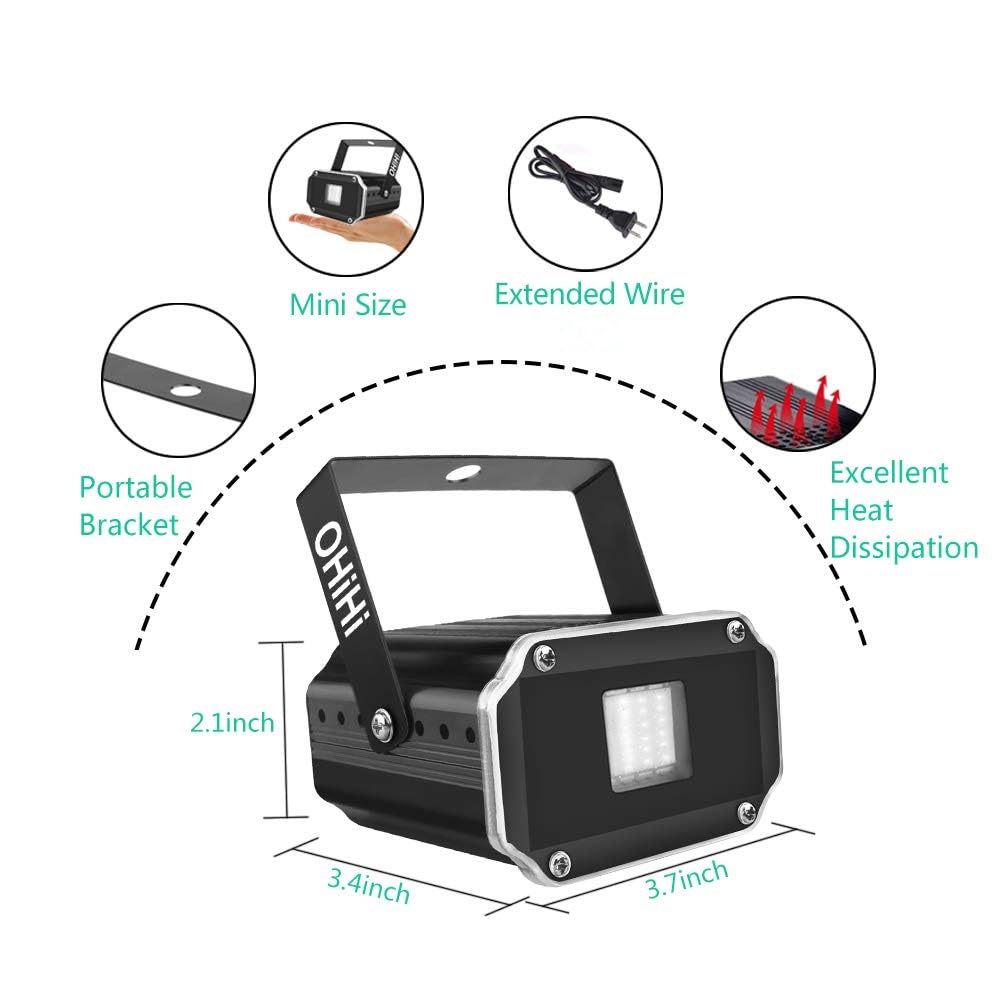 Super Bright Strobe Lights, OHiHi Sound Activated Mini 20W LED Strobe Light, Remote Control Flash Stage Lighting, Best for DJ Xmas Halloween Club Bar Show Party