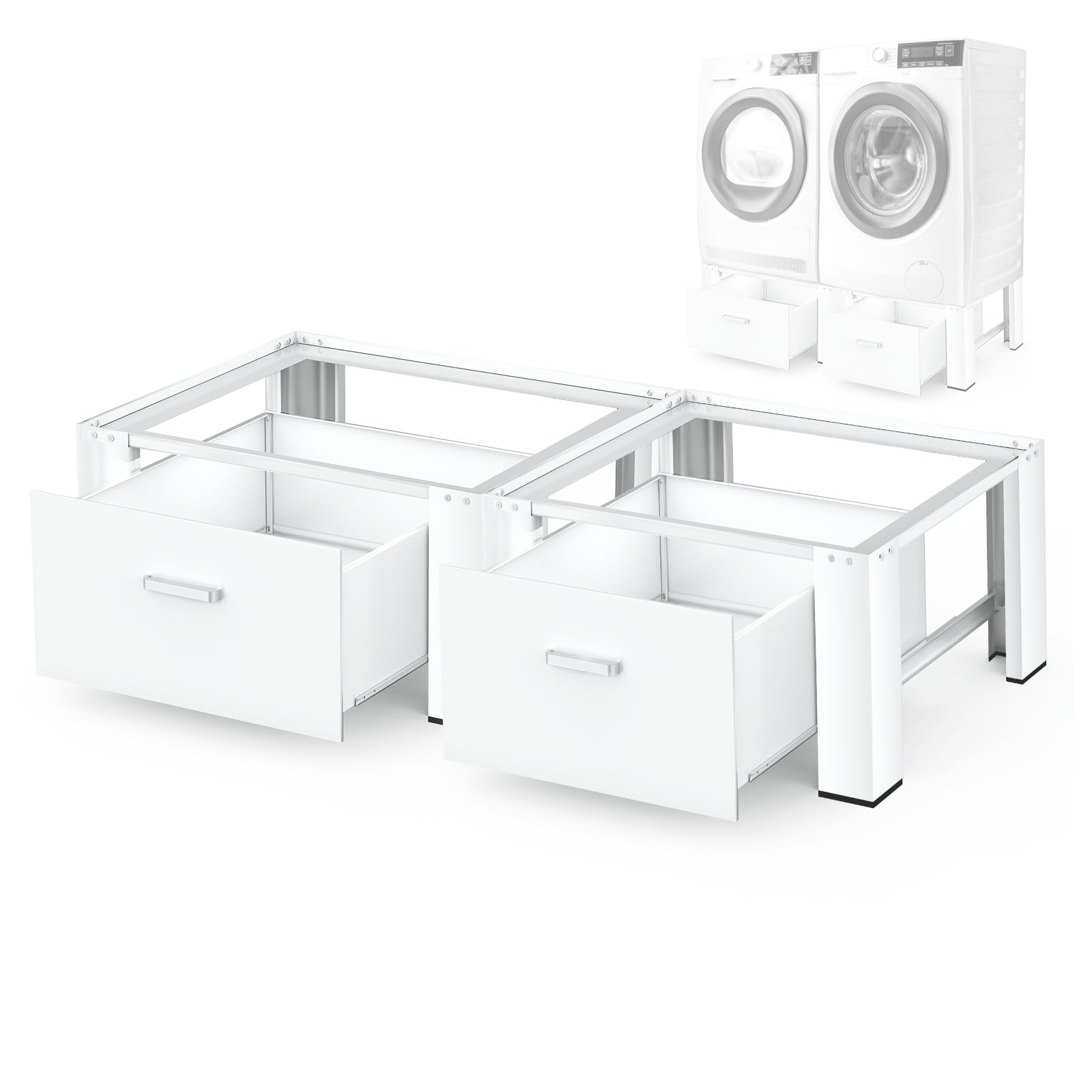 Washer Dryer Pedestals with Drawer - 29" Laundry Pedestal for Washer and Dryer, Steel Washing Machine Stand Raiser, 14.3 Inches Height Elevation