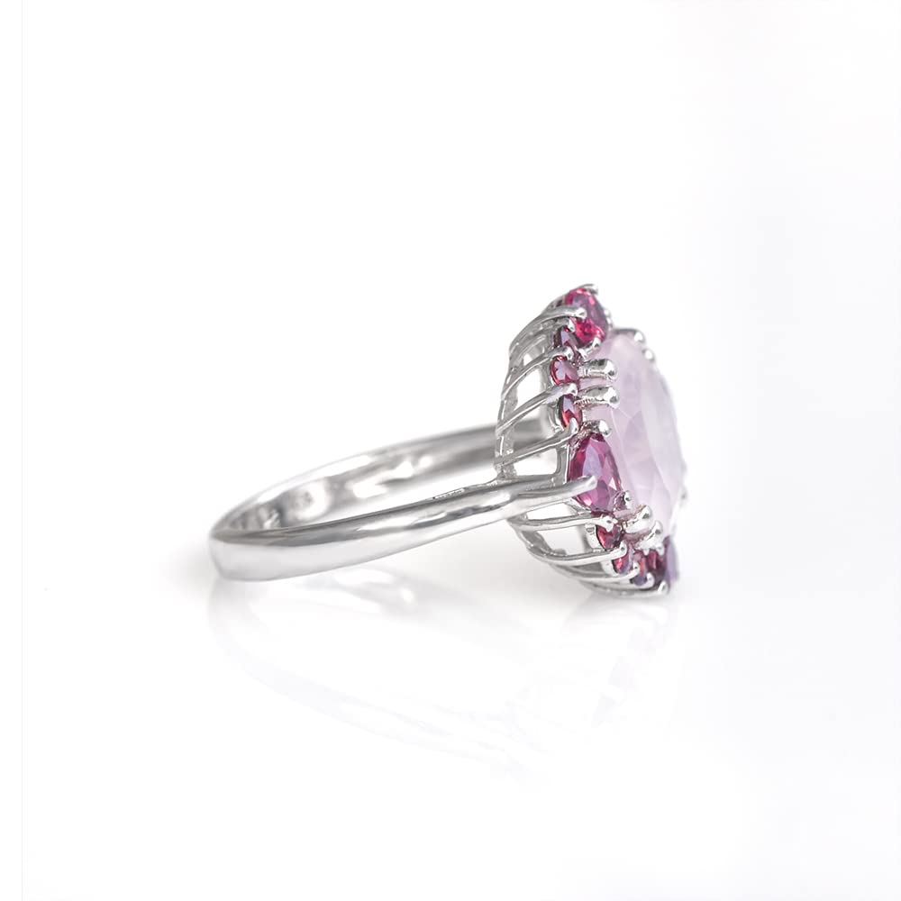 YoTreasure 5.65 ct. t.w Rose Quartz & Rhodolite .925 Sterling Silver Cluster Ring