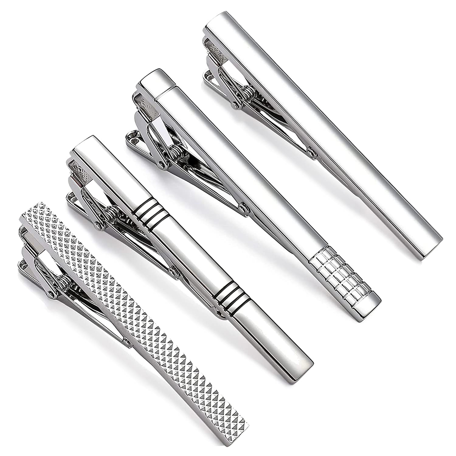 UHIBROS Mens Tie Clip Tie Bar Set for Regular Ties Silver Tone Luxury Gift Box Wedding Business Clip