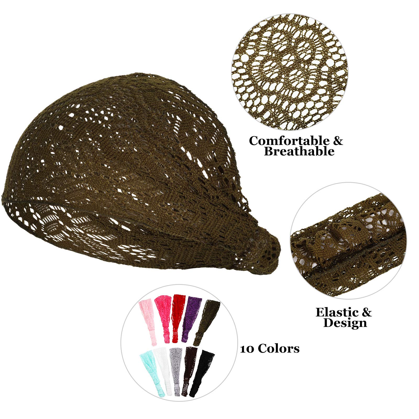 WILLBOND 10 Pieces Lace Elastic Headwrap Lace Elastic Headbands Boho Bandana Bohemian Headband Hair Accessories for Women, 10 Colors