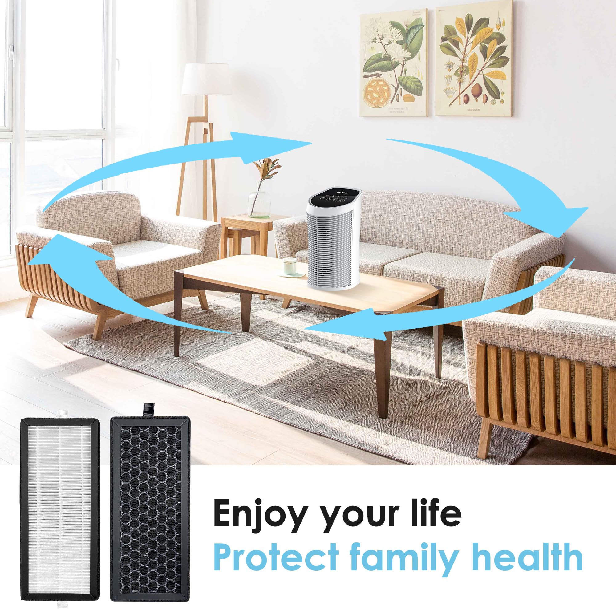 Sejoy Air Purifier AP-2202-UL Replacement Filter, True HEPA Filter & Activated Carbon Filters Set