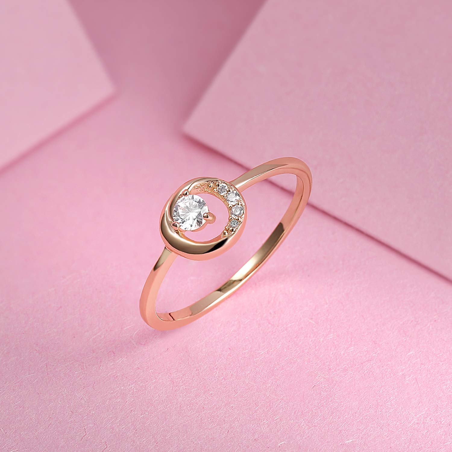 VOLUKA 18K Roes Gold Plated Flower Ring for Women Cubic Zirconia Wedding Engagement Ring for Lover 