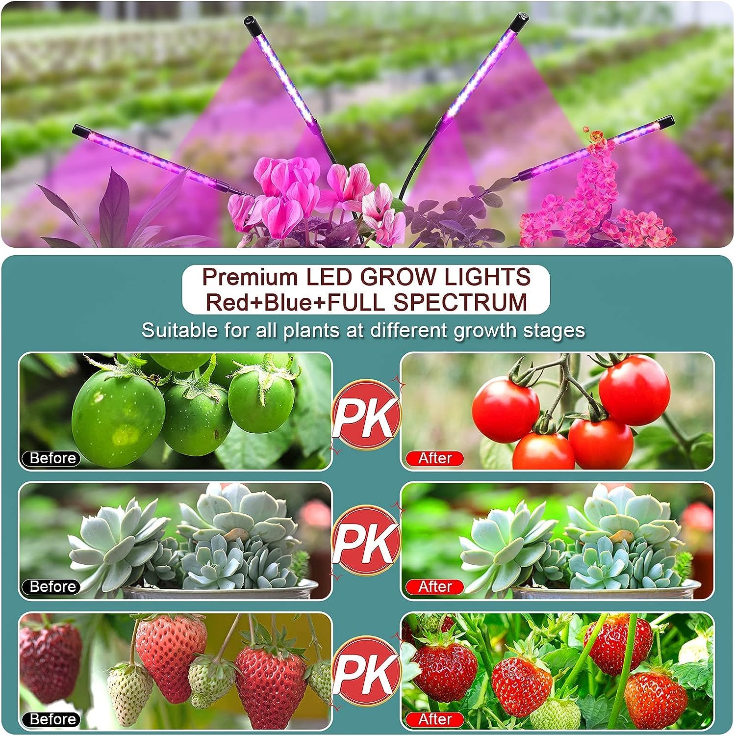 zyzykeji LED Grow Lights for Indoor Plants with 15-60 inches Adjustable Tripod Stand Plant Light with 4/8/12H Timer with Remote Control