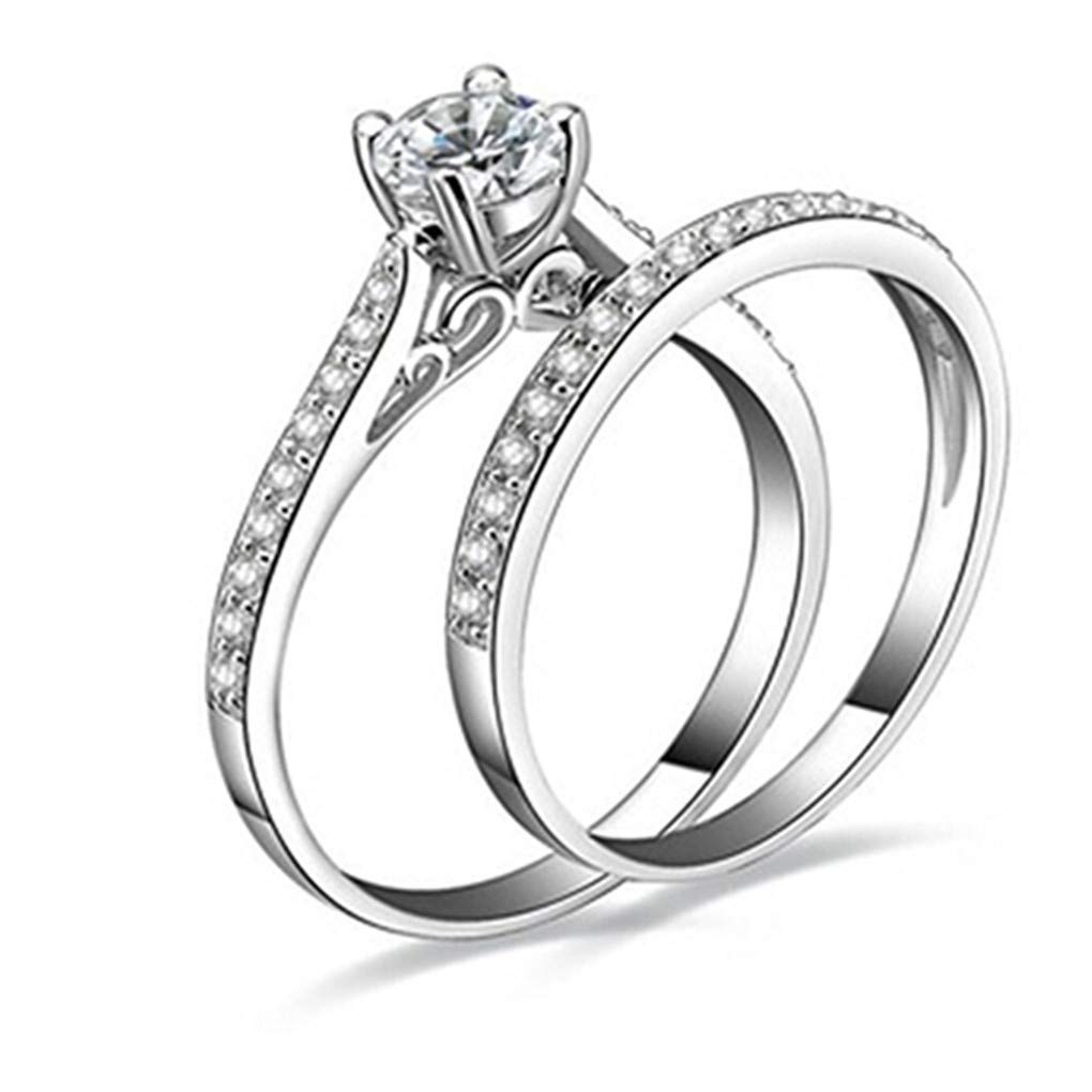 super1798 Women Engagement Wedding 2Pcs Set Cubic Zirconia 925 Sterling Silver Rings - US 8