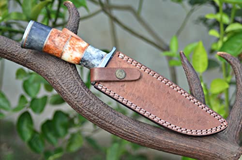 UK UNIQUE SHARP KNIVES BK-3002 Handmade Damascus Steel 12.50 Inches Hunting Knife - Exotic Coloured Bone Handle