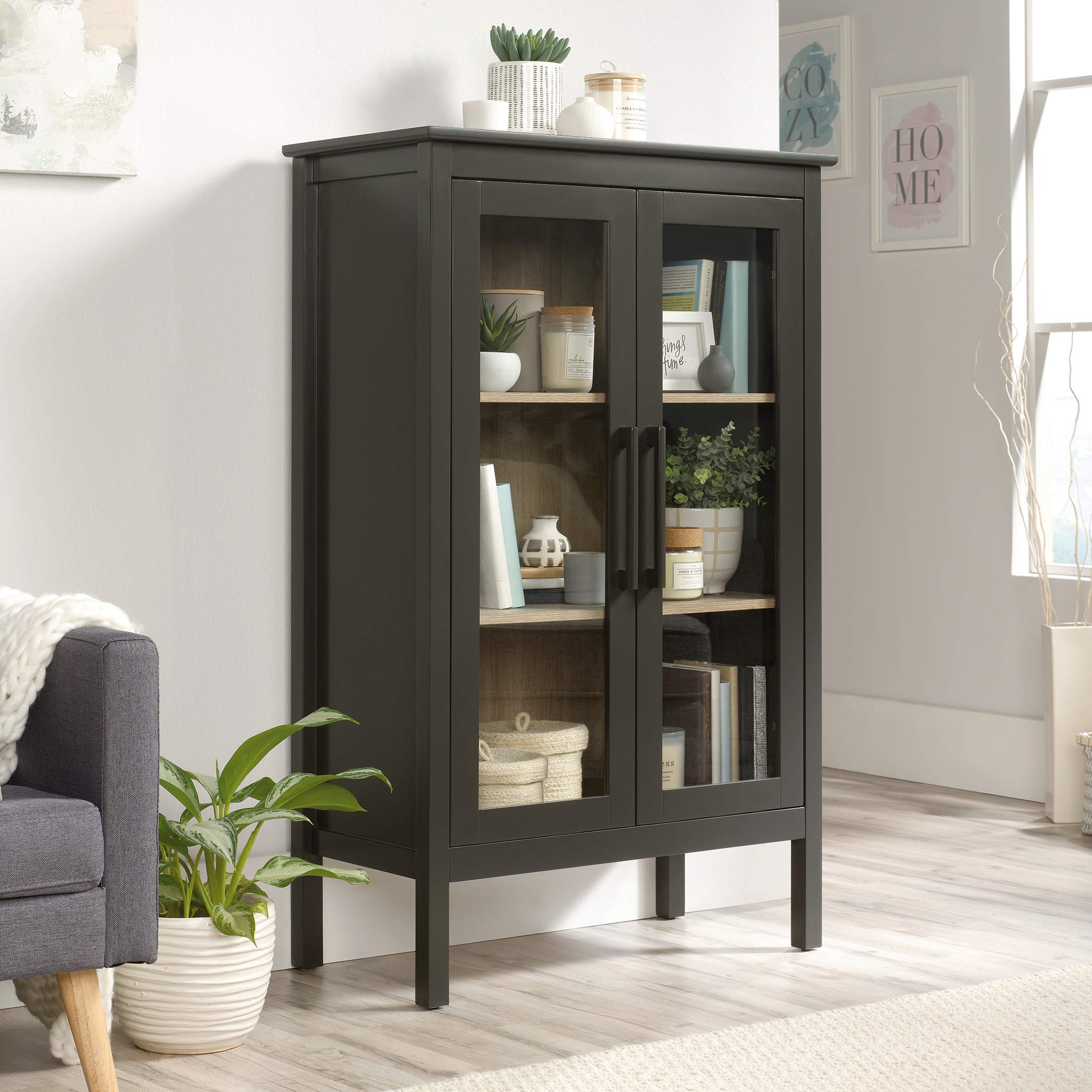 Sauder Anda Norr Display Pantry cabinets, L: 31.77" x W: 16.02" x H: 50.2", Sky Oak finish