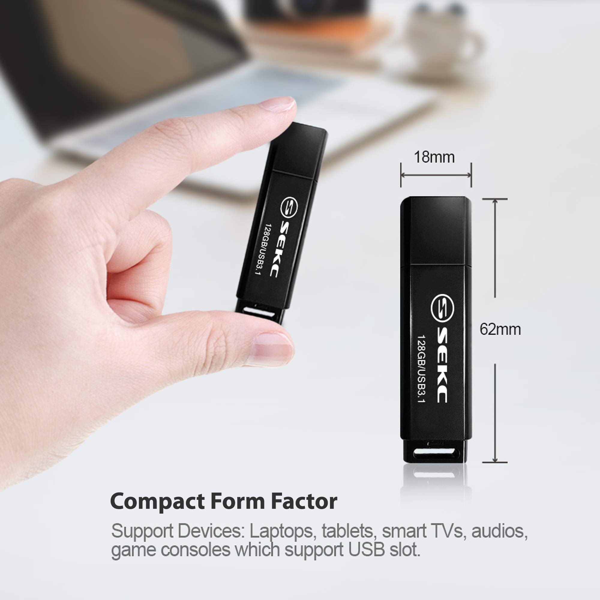 SEKC 128GB USB3.1 Flash Drive, Read Speed up to 130MB/s, Black - SDA20128G