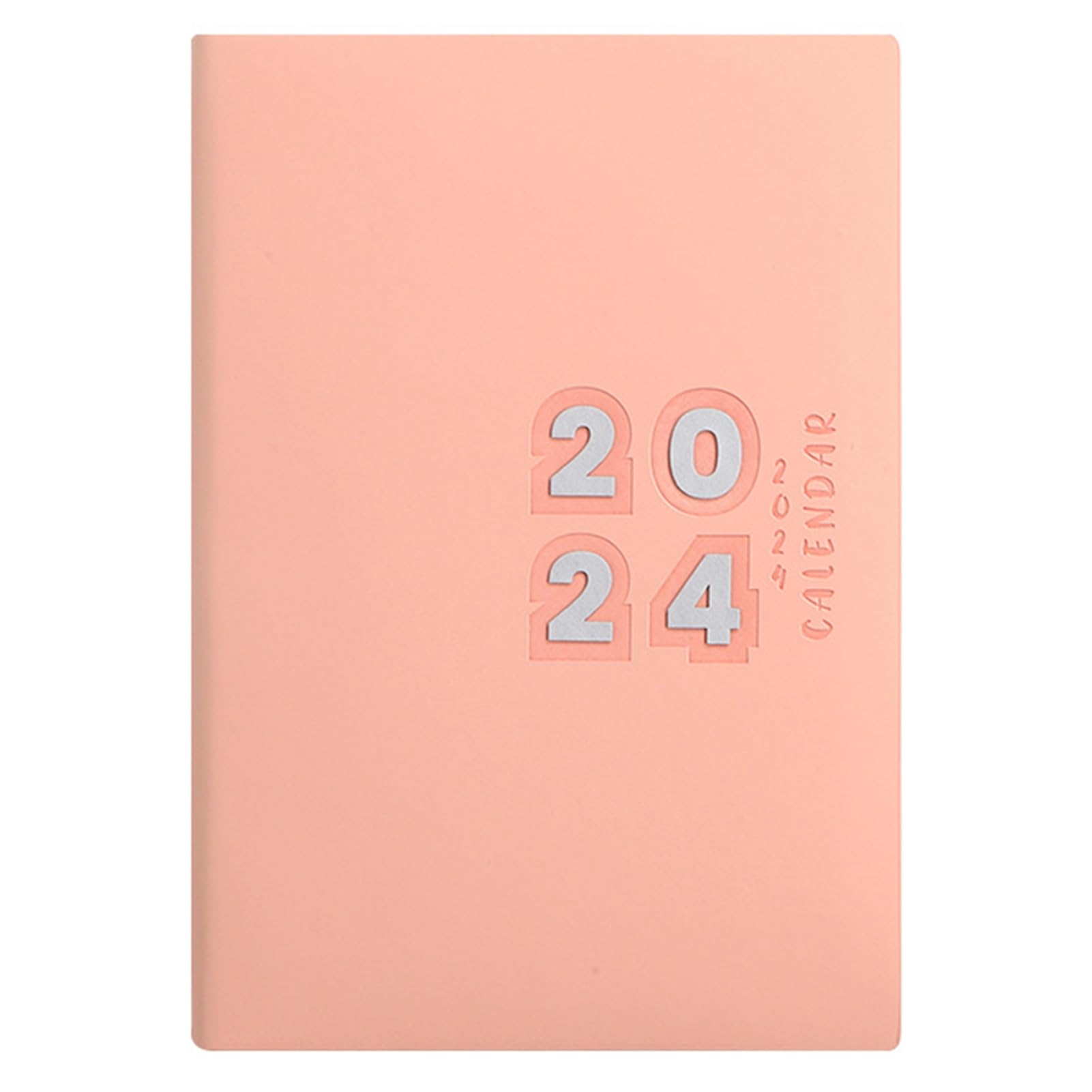 Tainrunse Embossed Decorations Planner Leak-Proof 2024 Monthly Faux Leather Cover 12 Months A5 Calendar Notebook 155 Sheets Wire Binding Tabs Agenda Pink A5