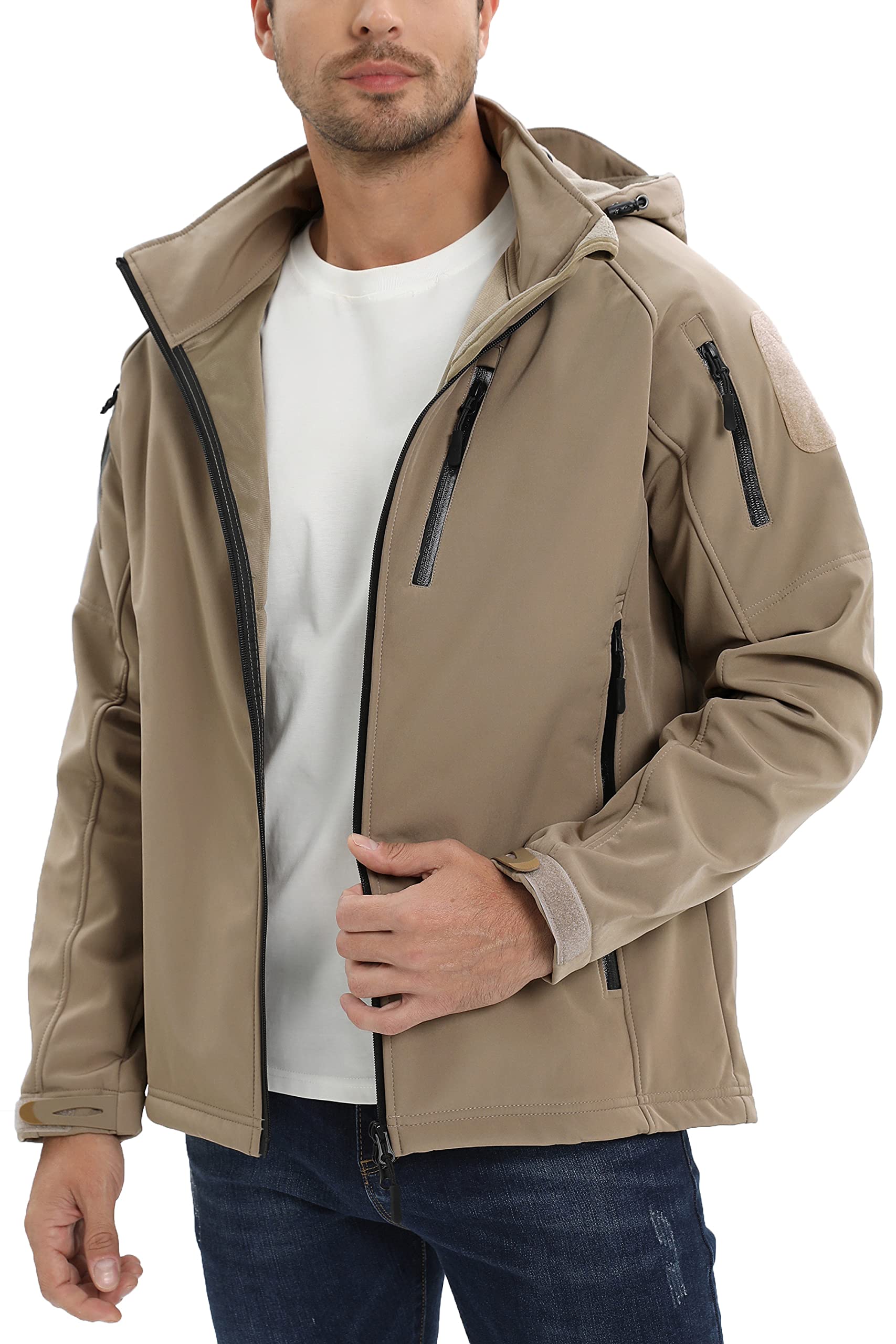 TACVASEN Men's Waterprooft Ski Snow Jacket Hiking Military Hunting Outdoor Jacket Khaki, M