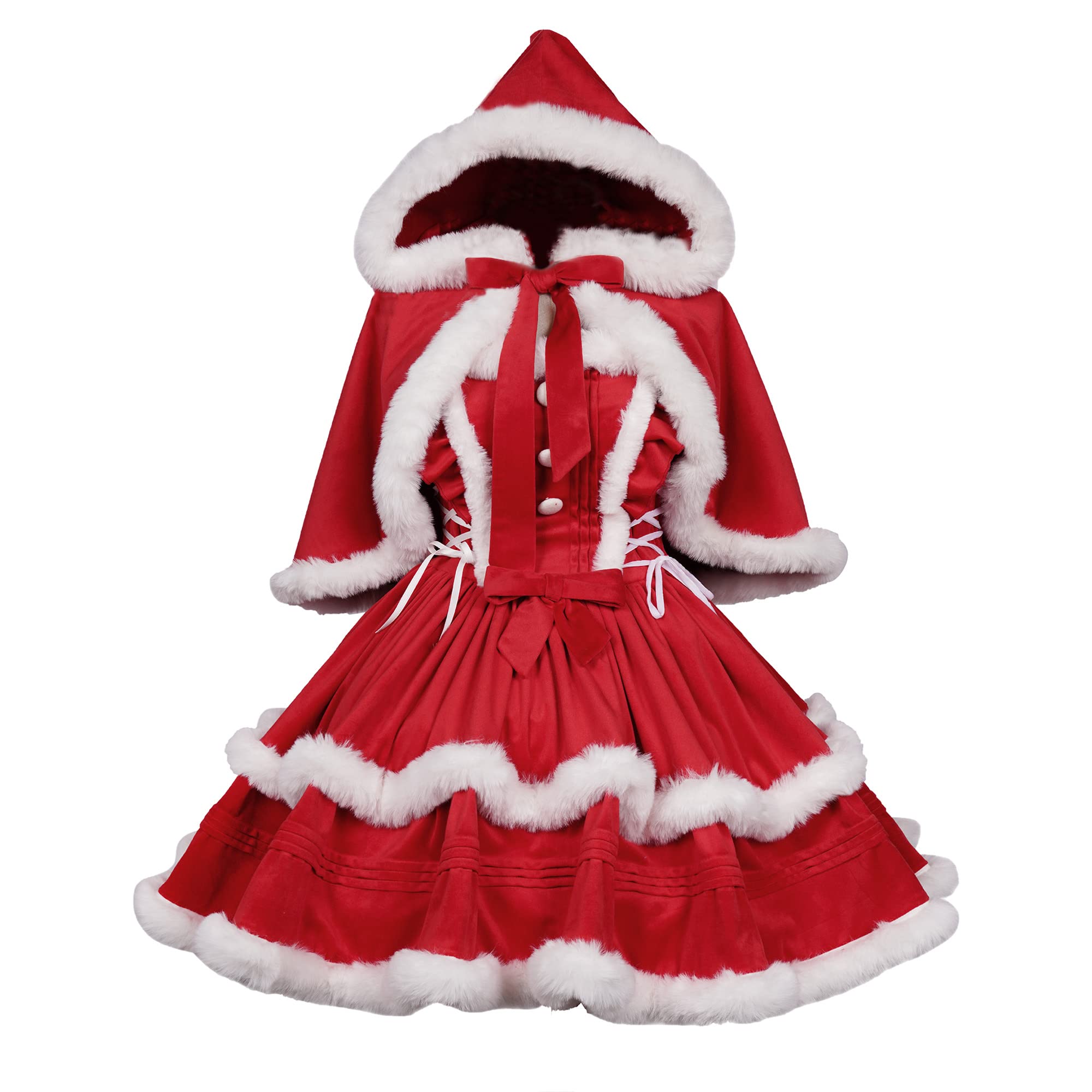 ZZEQYG Christmas Dresses for Women Solid Color Fashion Warm Halter Dress Suit with Cloak (L, Dress Suit-Red) …