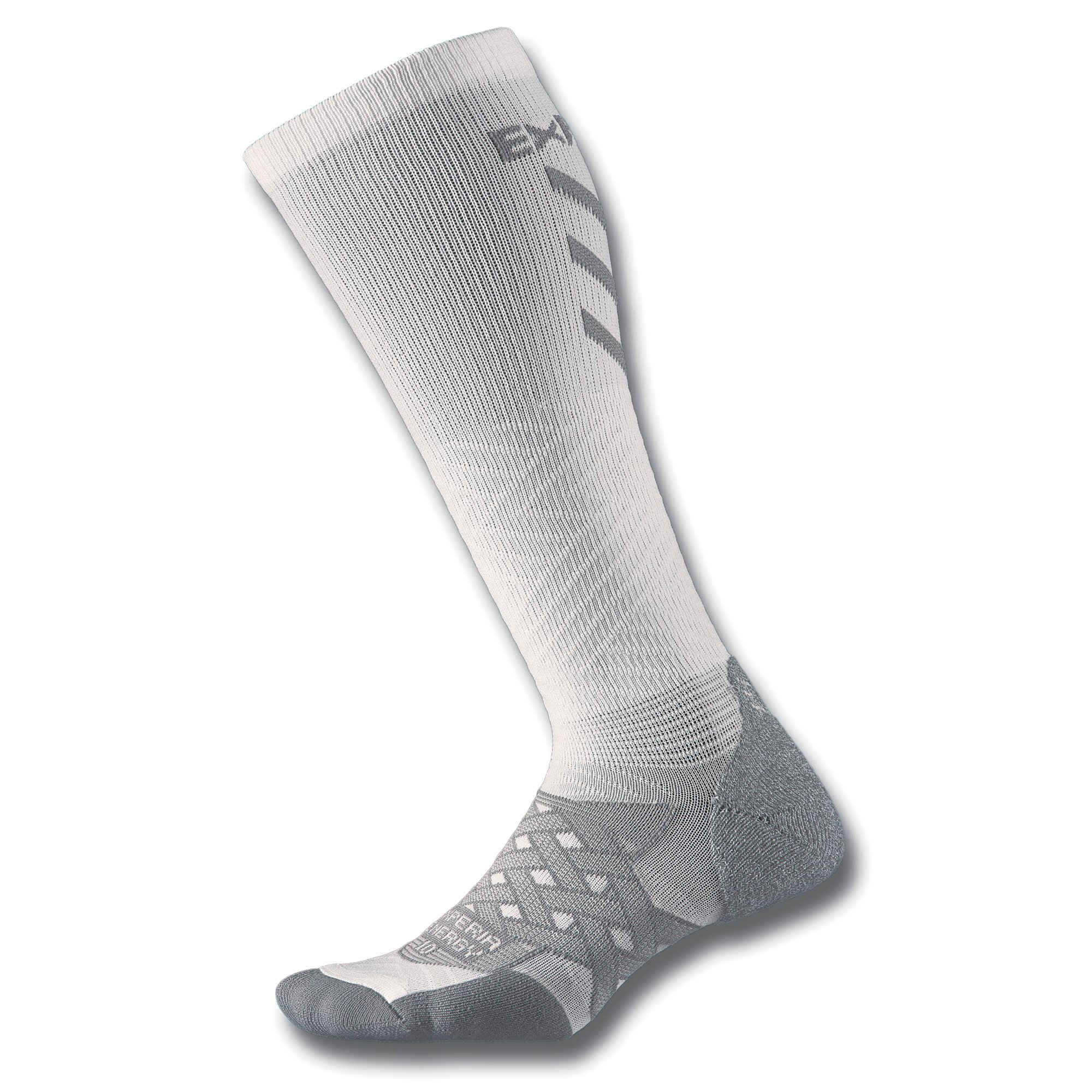 thorlos mens Energy Xeou Thin Cushion Compression Over the Calf Running Socks, White, Large US