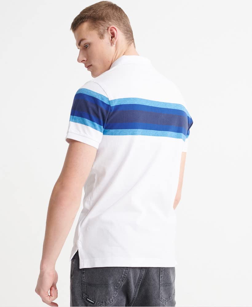Superdry Mens Organic Cotton Malibu Stripe Polo Shirt White Stripe Size M