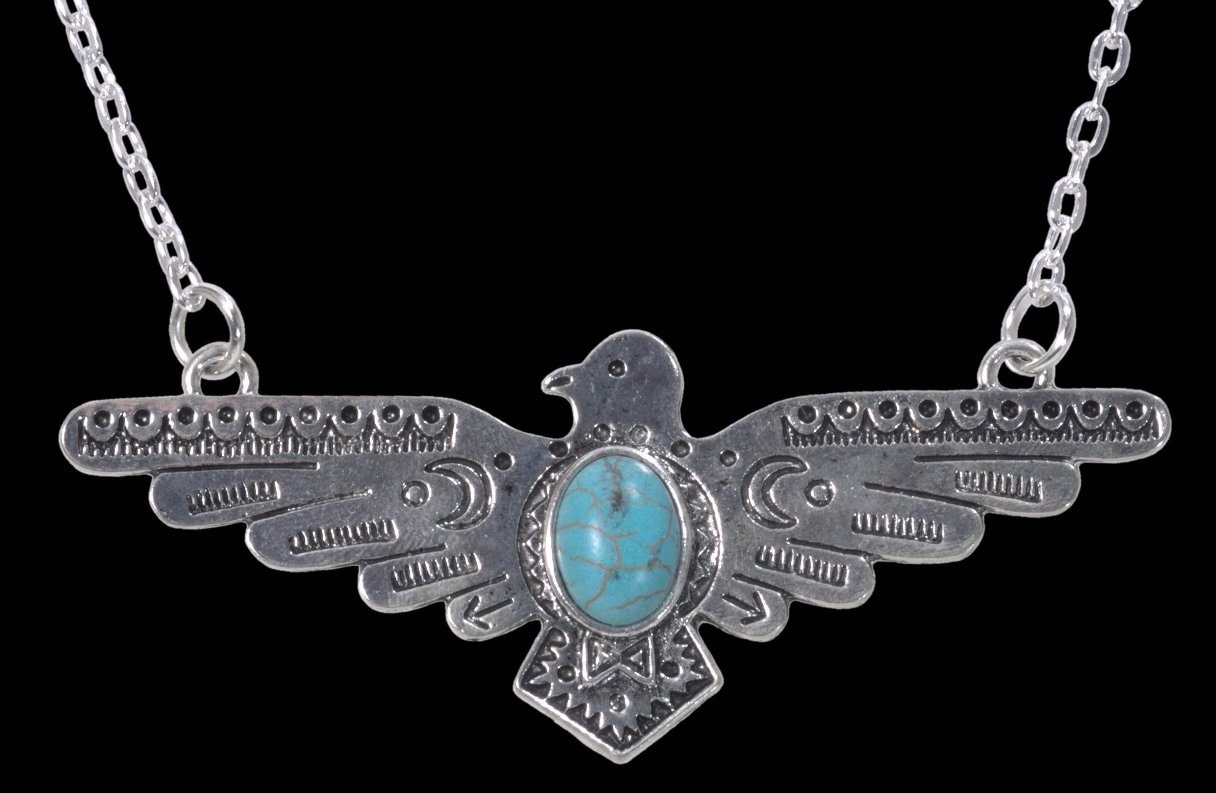 ViciBeads Necklace, Big and Bold 3"+ Southwestern Thunderbird with Turquoise Magnesite Antique Silver Colored (Not tarnished) Pendant with Chain 23"+GIFT BAG
