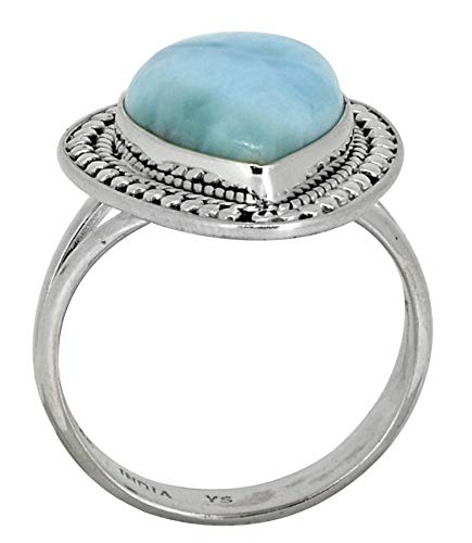 YoTreasure Solid 925 Sterling Silver Pear Shape Larimar Ring