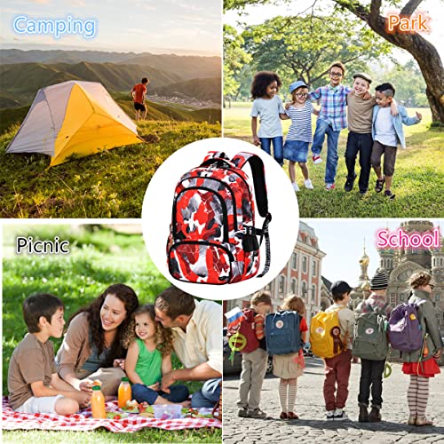 XLERHAZO School Backpack Camouflage Backpack Water Repellent Casual Daypack Lightweight Bookbags for Boys Girls (FX Camo Red)