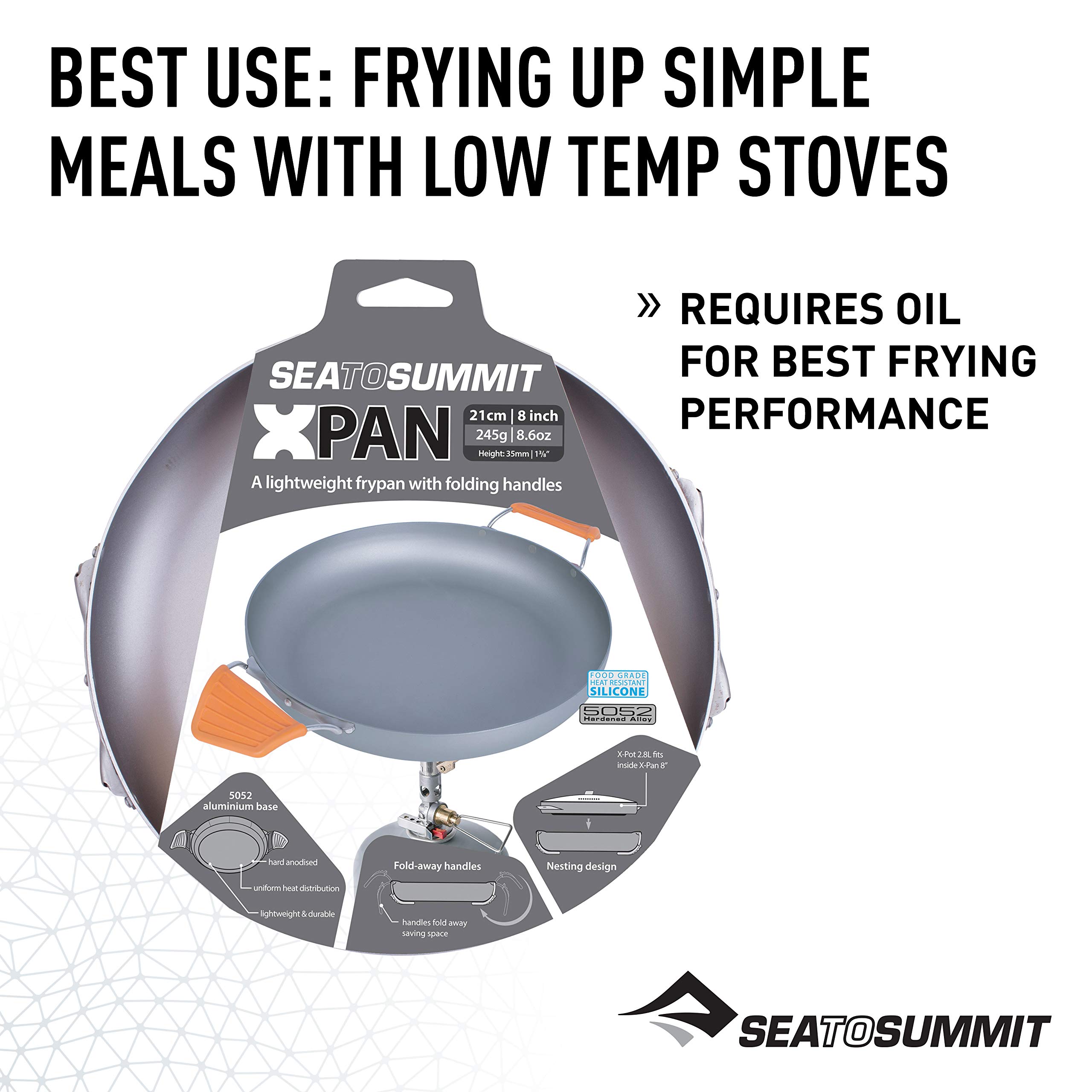 Sea to Summit X-Pan Aluminum Camping Frying Pan, 8-Inch, Orange
