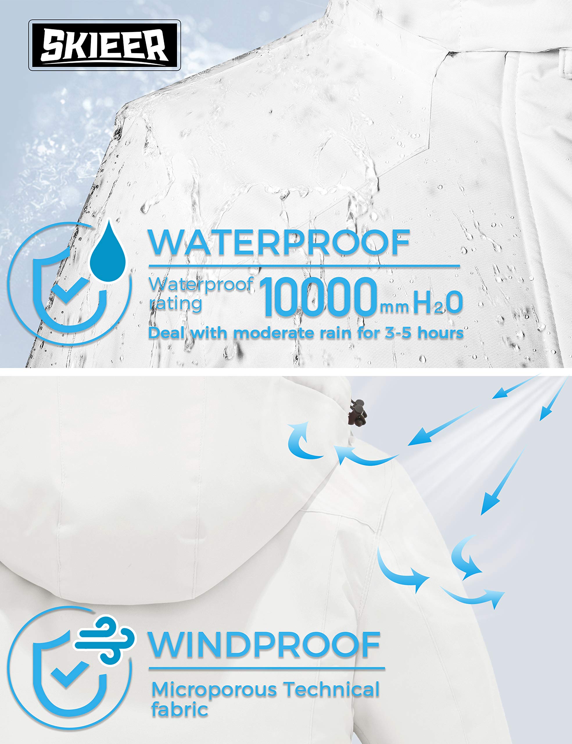 Skieer Women's Waterproof Ski Jacket Winter Parka with Detachable Hood White M