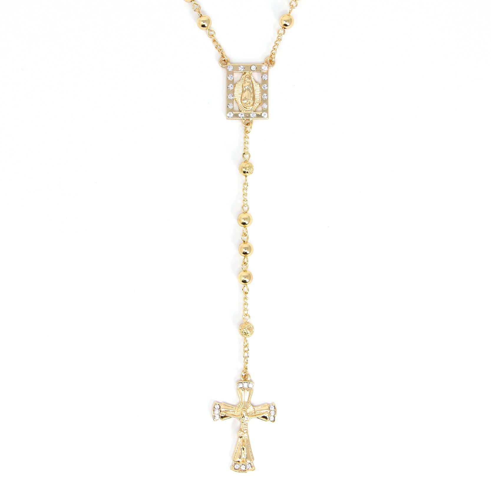 SM Stainless Steel Gold Silver Rosary 3mm-8mm CCB Beads Cross Y Necklace 20β-30β Chain for Women Men (6mm 20" (2) - Gold)
