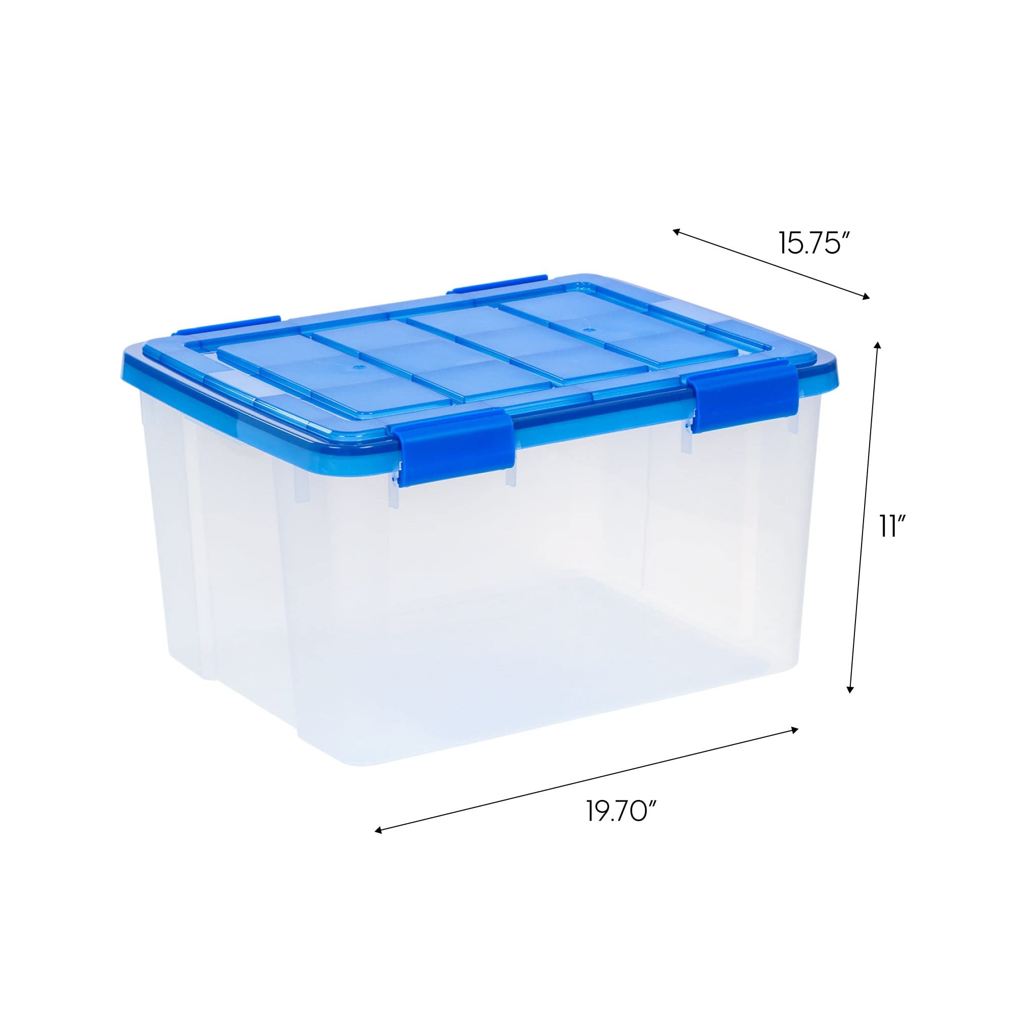 TamsOi 44 Quart WeatherPro™ Gasket Clear Plastic Storage Box with Lid, Blue, Set of 4