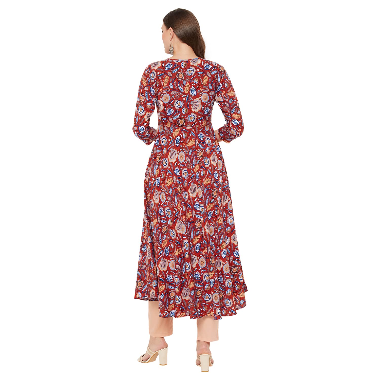 Tissu Women's Rayon Orange & Blue Floral Printed A-Line Kurta (Tissu-2197-Orange_M)