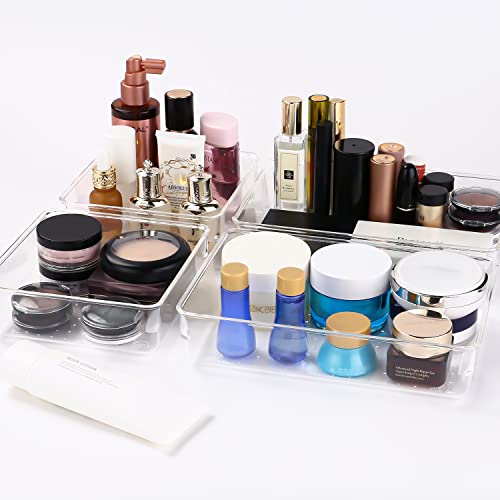 wudianbanCC 6 PCS Drawer Organizer Bins 2 Sizes Transparent Storage Tray, Desktop Organizer, Multifunctional Kitchen Drawer Organizer Tray,For BathroomDressing TableGadgetsOffice Drawer Organizer