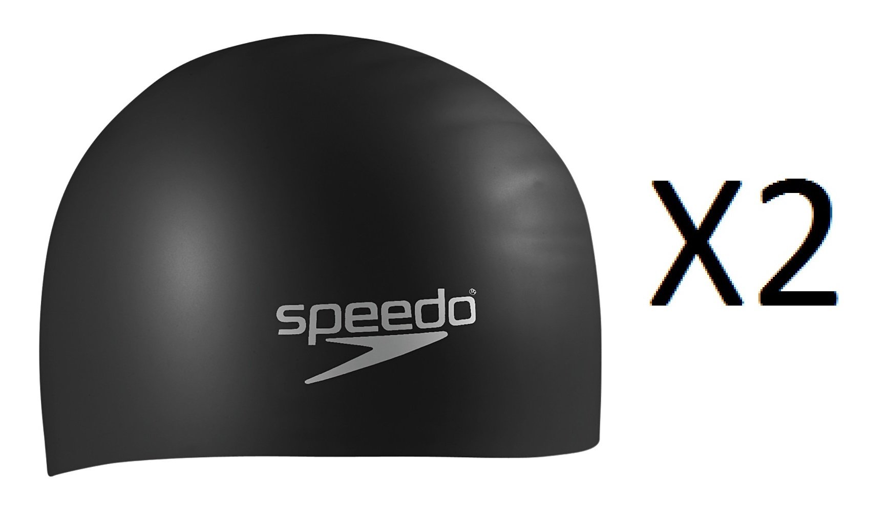 Speedo Silicone Long Hair Adult Swim Cap, Black (Pack of 2)
