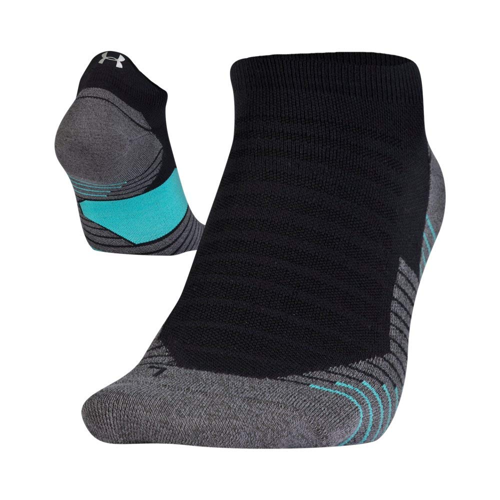 Under Armour Adult Run No Show Tab Socks, 1-Pair , Black/Desert Sky Blue , Large
