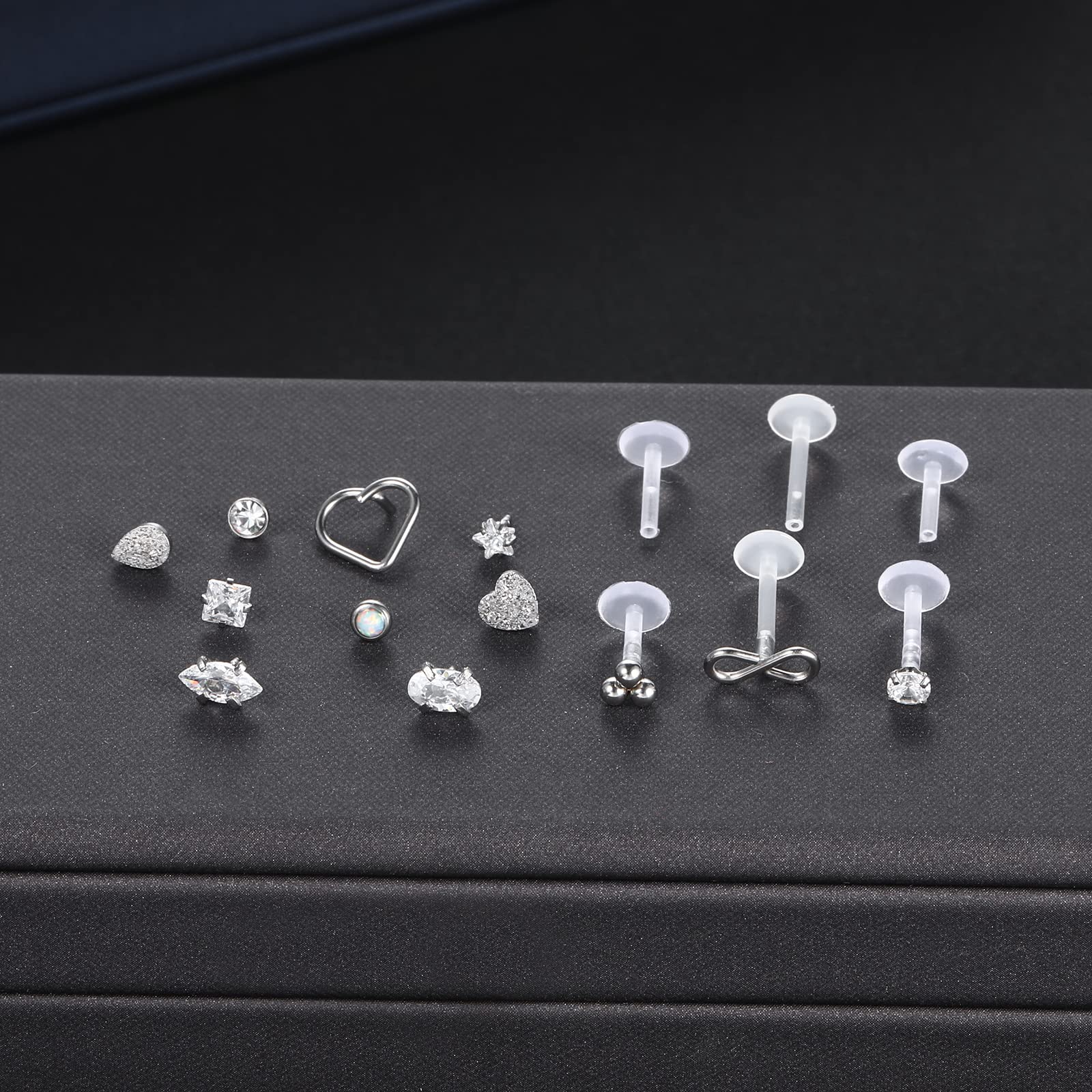 Xpircn 16G Labret Monroe Lip Rings Tragus Helix Cartilage Earrings Studs Ring Piercing Jewelry Plastic Retainer Clear CZ 6mm 8mm 10mm (Silver)