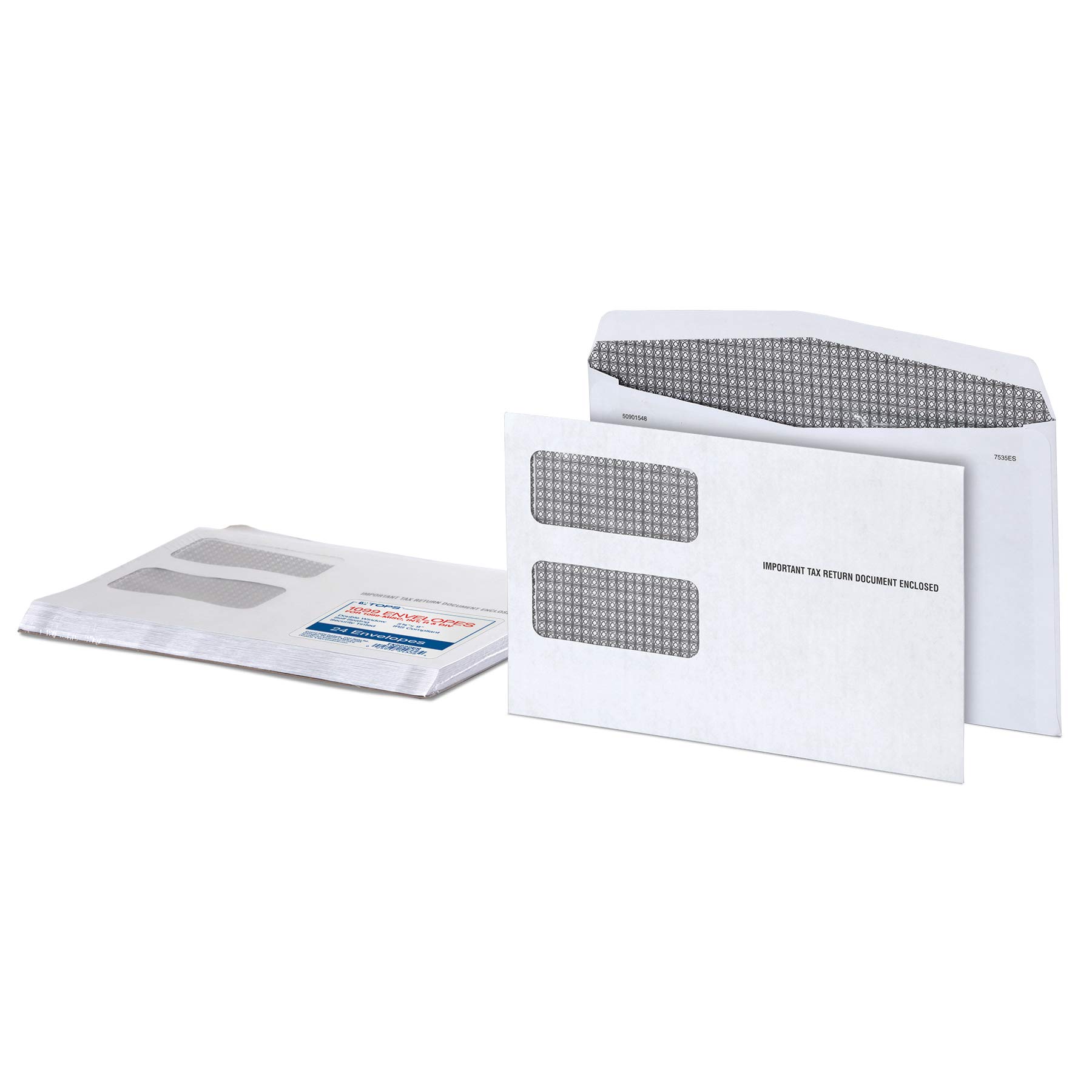 TOPS 1099 Envelopes, For 1099 NEC, 1099 MISC, 1099 R, 1099 INT & 1099 DIV, Self Seal Double Window Security Envelopes, 5-5/8" x 9", 24/Pack (TX2222ES)