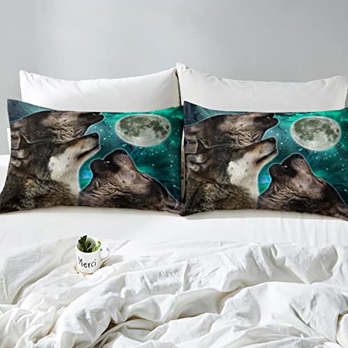 Wolf Bedding Sets Moon Stars Comforter Safari Animals Down Comforter For Kids Boys Girls Adults Nebula Marble Galaxy Space Wolves Duvet Sets With 1 Comforter and 1 Pillow Case Bedroom Decor Twin