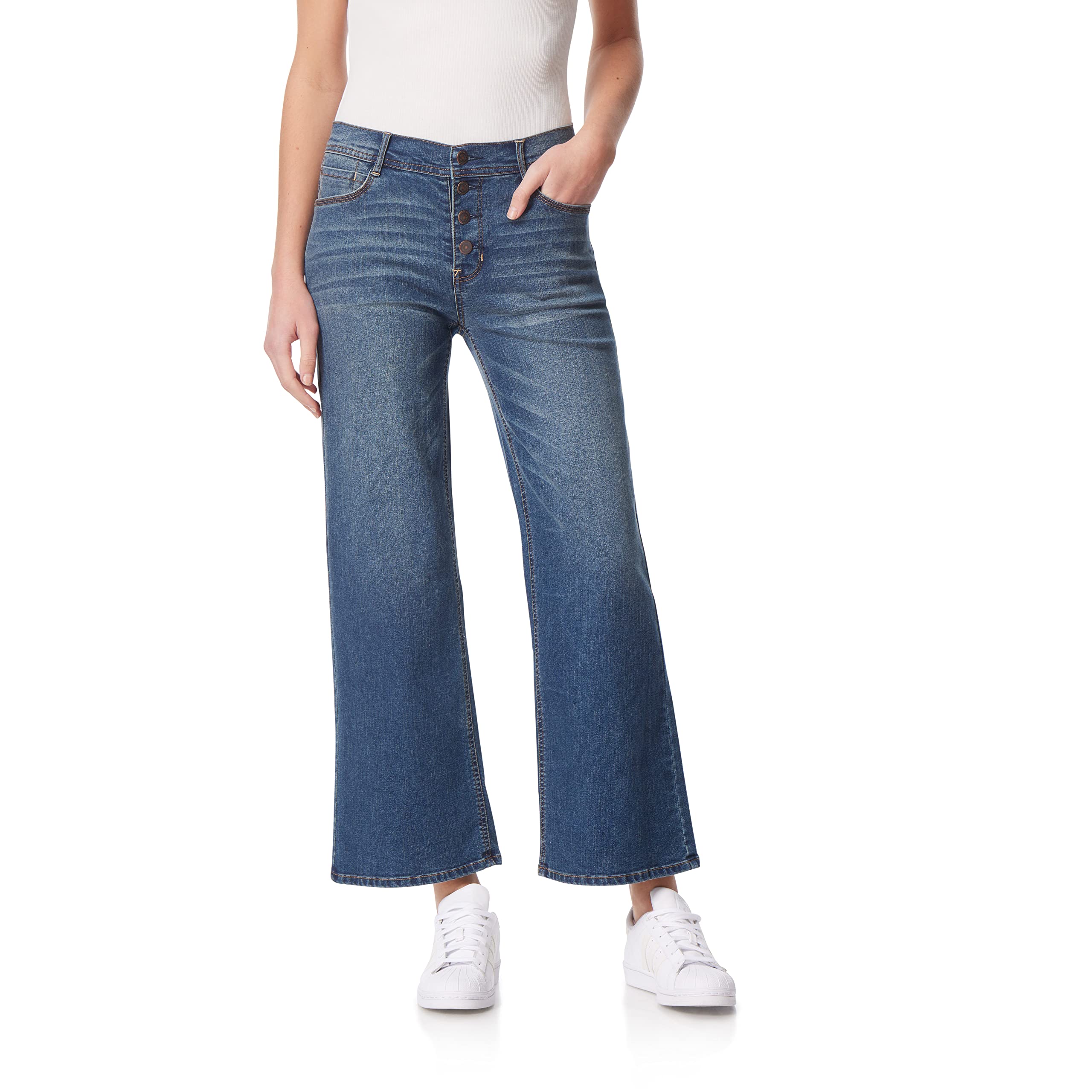 WallFlower Women's Flirty Curvy Wide Leg High Rise Insta Stretch Juniors Jeans, Xander, 0