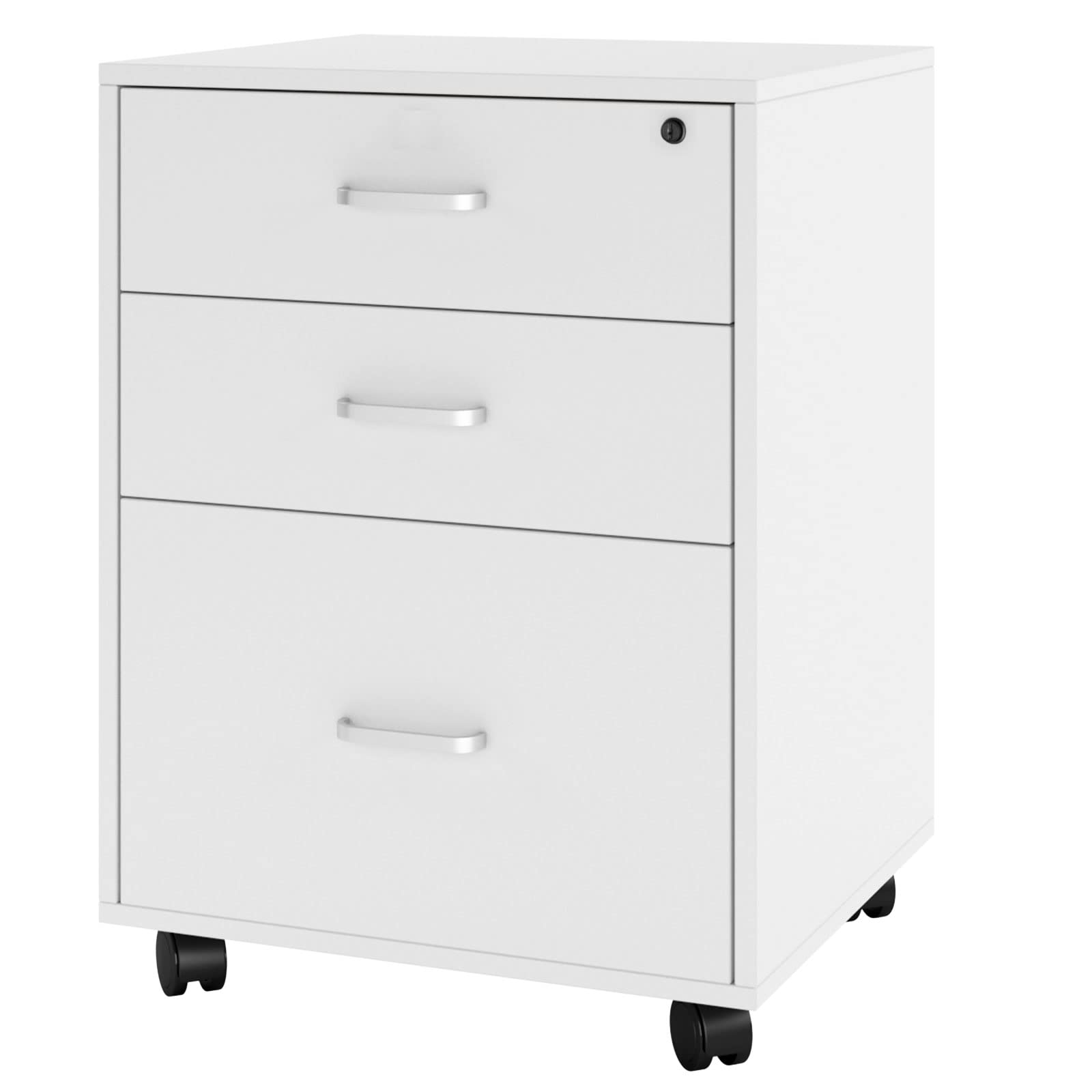 soges 3 Drawer Mobile File Cabinet, Rolling Filing Cabinet, Office Pedestal File Cabinet,Modern Under Desk Storage Cabinet 10CZSSFC04WT