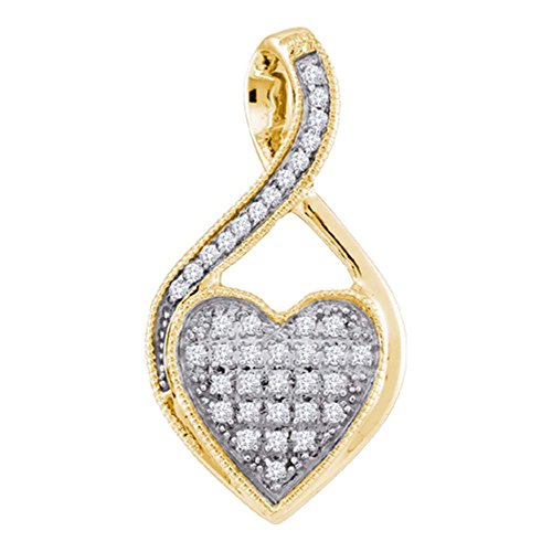 Sonia Jewels 10K Yellow Two Tone Gold Micro Pave Set Heart Diamond Pendant Charm (1/10 cttw.)