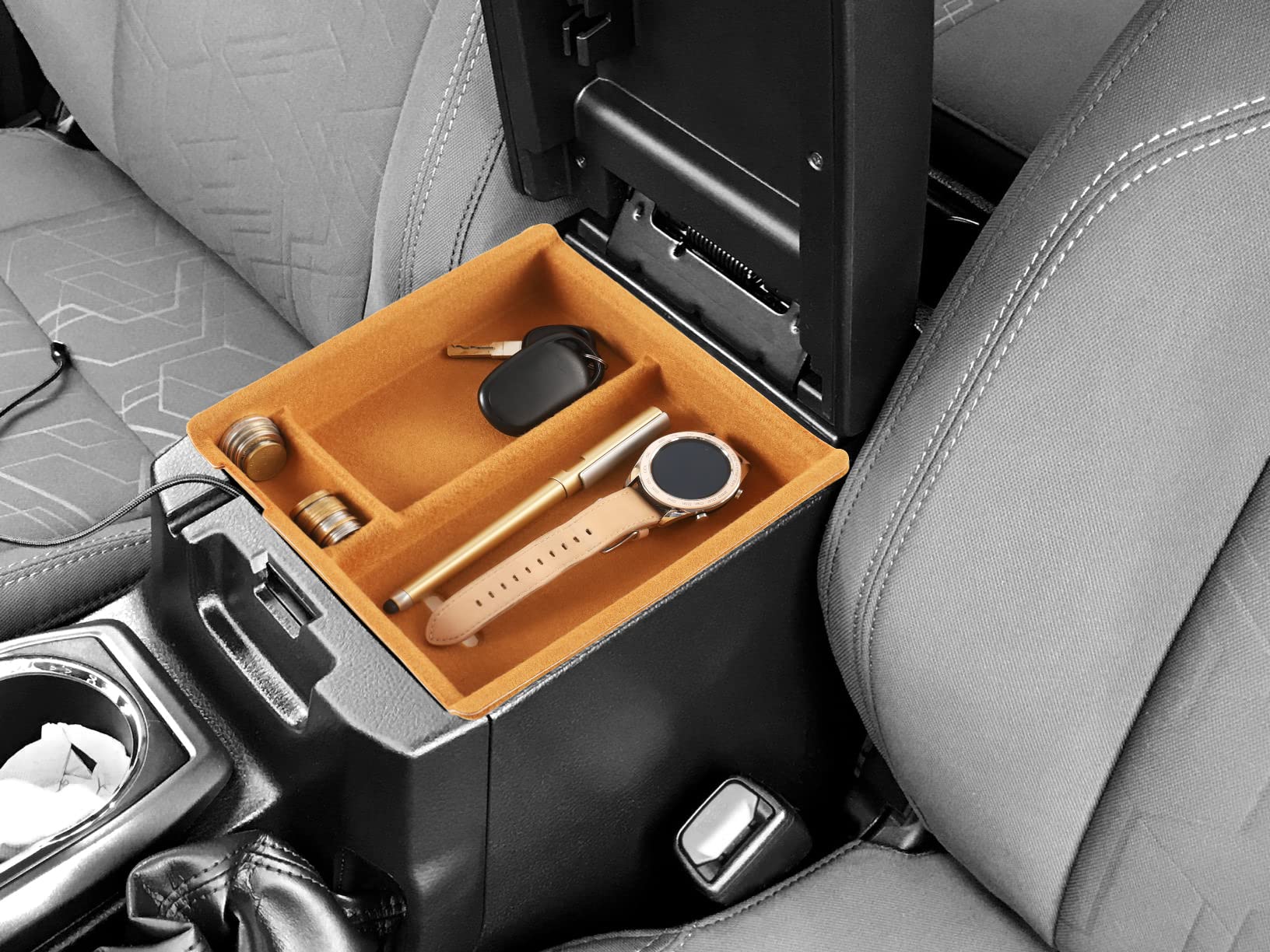 ZHOL Center Console Organizer Tray, Compatible with Toyota Tacoma Accessory 2016 2017 2018 2019 2020 2021 2022 2023, Hair Felt Armrest Box Insert Tray
