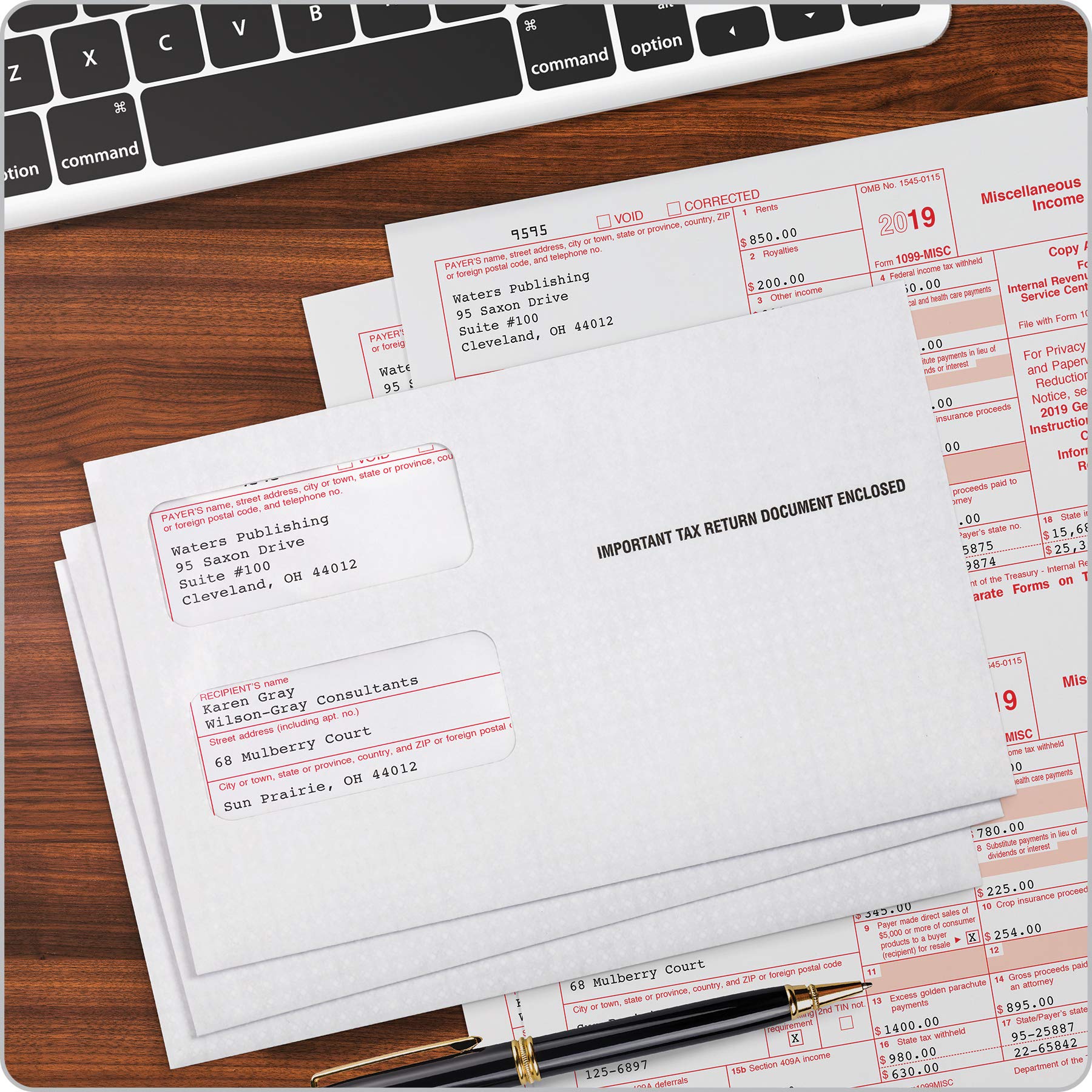 TOPS 1099-R Form Double Window Envelopes, White, Carton of 500 (TXB2222)