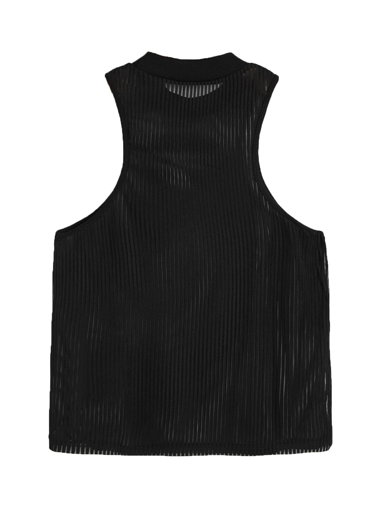 WDIRARA Men's See Through Mock Neck Sleeveless Party Club Summer Fitted Tank Top Black M