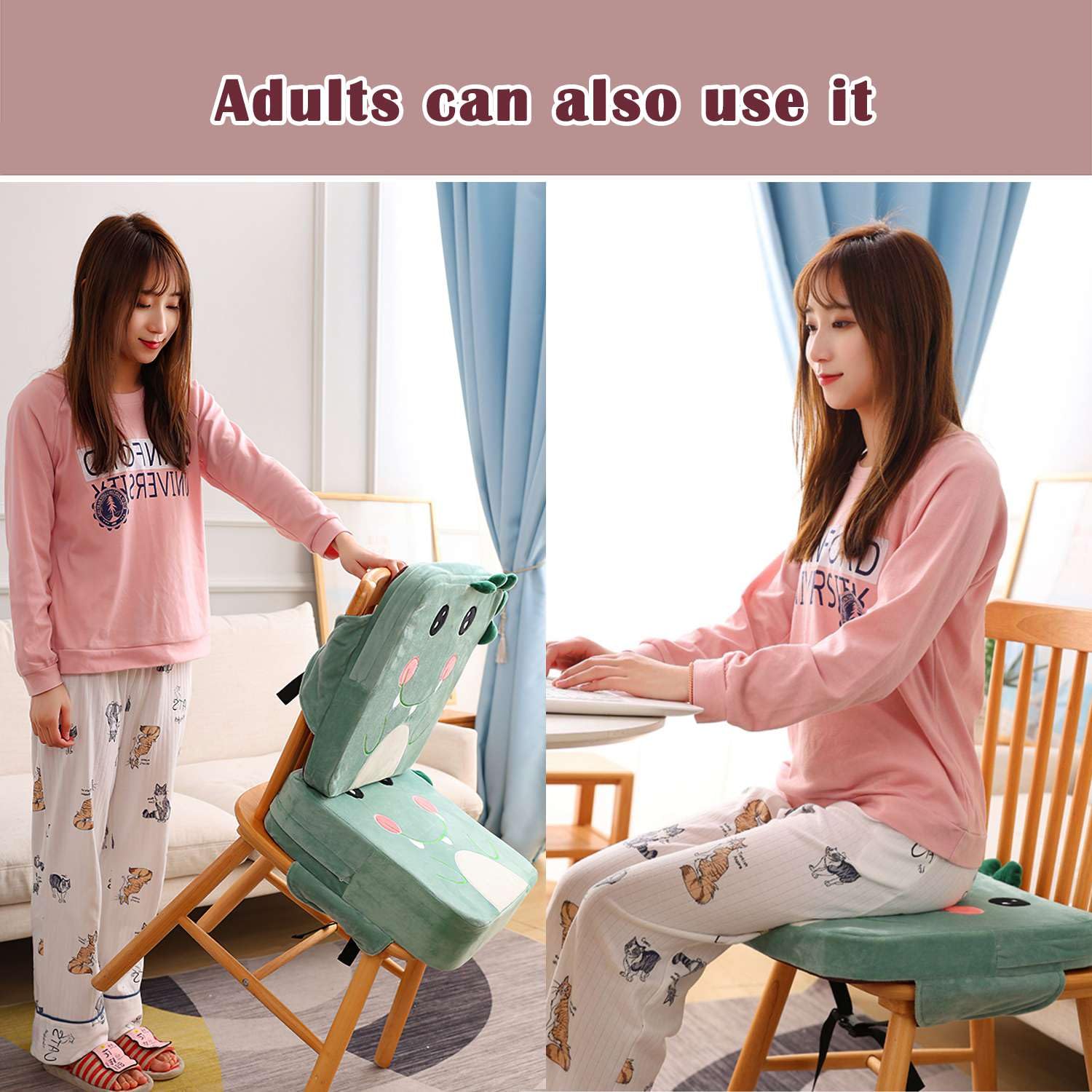 Toddler Booster Seat for Dining Double Straps Washable Portable Thick Chair Increasing Cushion for Baby Kids (Green)
