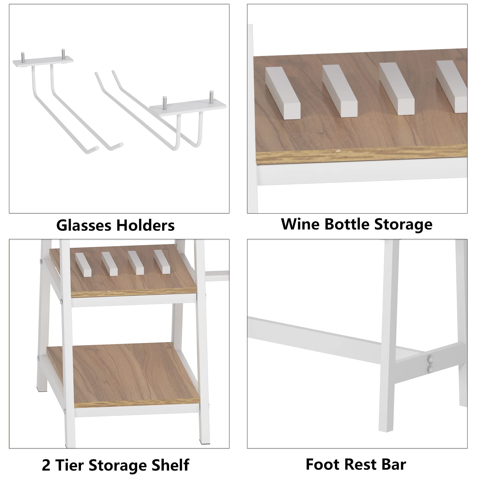 soges 3 Pieces Kitchen Dining Table Set for 4, Breakfast Table Set with 2 Benches, Wooden Dinette with Wine Shelf and Glass Holder, Oak 10CZWKDS03OK120