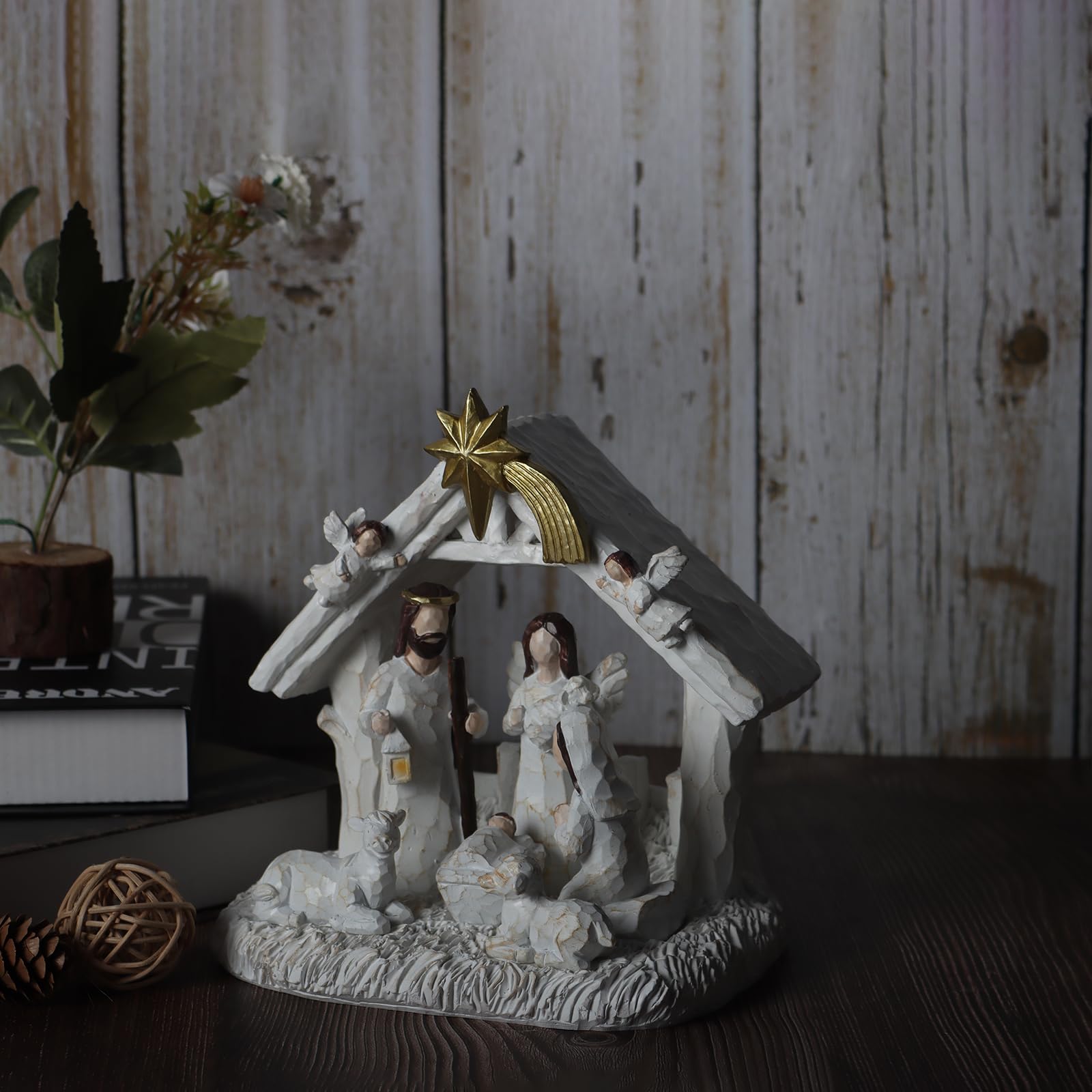 WANCHIY Nativity Sets Indoor- Nativity Set with LED String Lights, Nativity Scene Indoor with Manger, Nativity Sets & Figures Nativity Story- Decorations Indoor